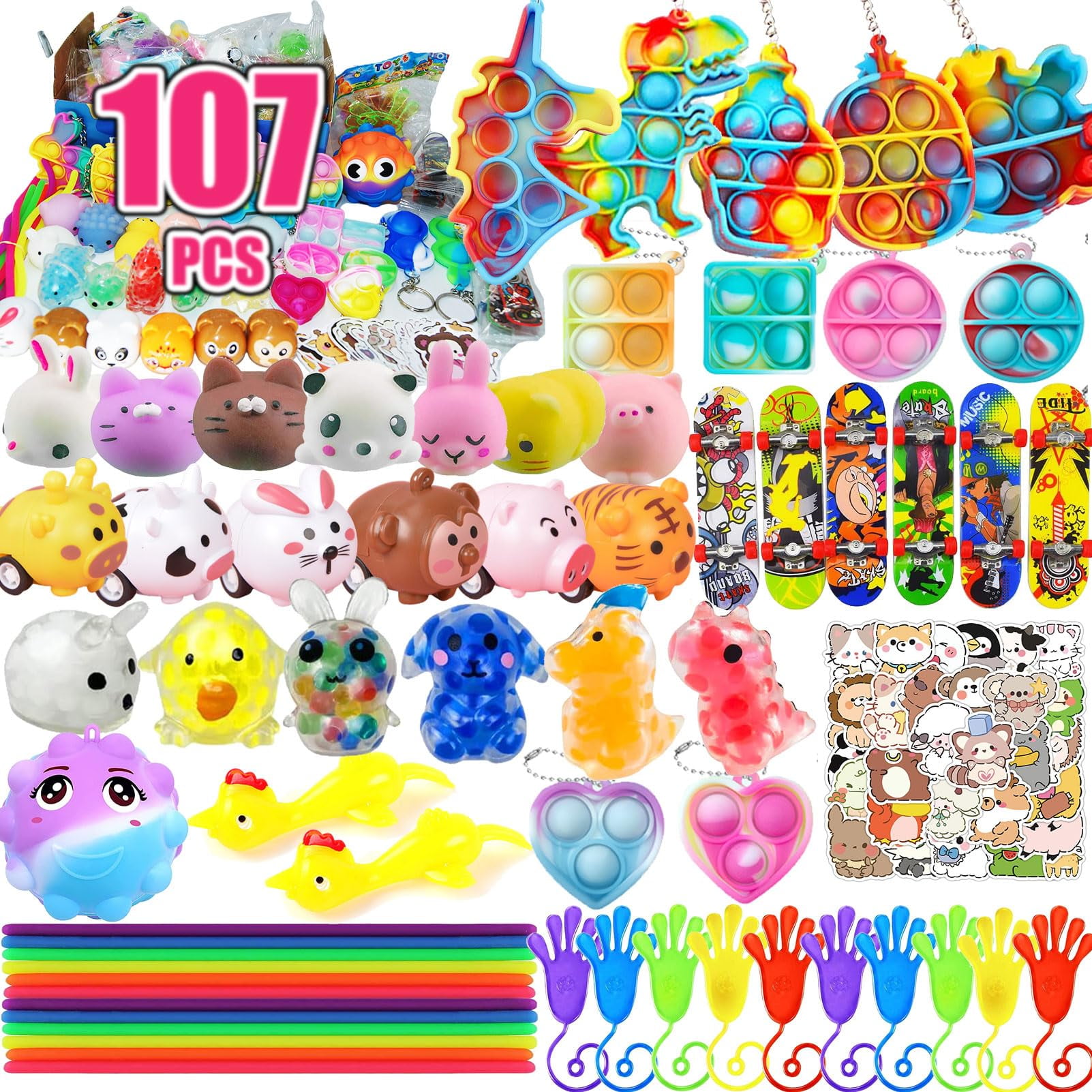 Leeche Premium Pop Party Favors Toys for kids,107PCS Prize Box Toys for ...