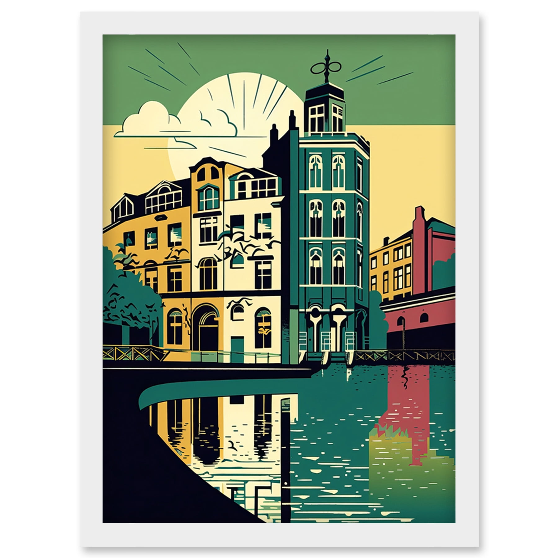 Leeds City Architecture Waterfront Illustration Artwork Framed Wall Art ...