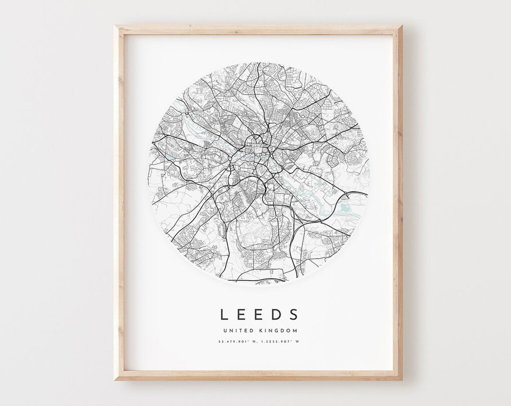 Leeds Map Print, Leeds Map Poster City Wall Art, Leeds Road Map, Leeds ...