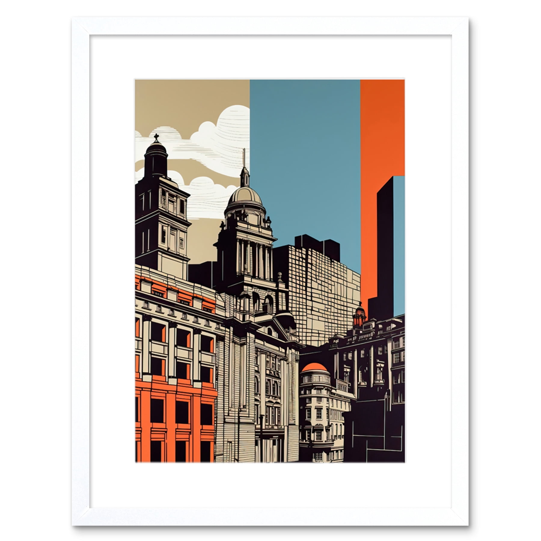 Leeds Modern Colour Block Cityscape Illustration Artwork Framed Wall ...