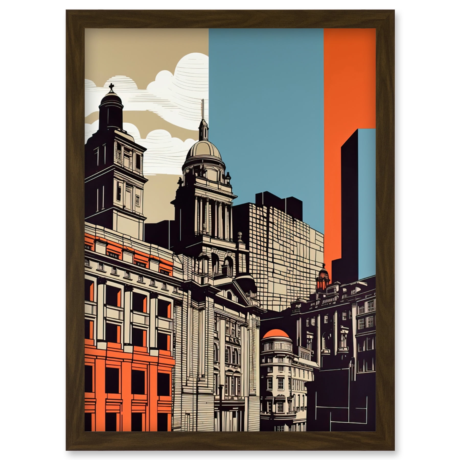 Leeds Modern Colour Block Cityscape Illustration Artwork Framed Wall ...