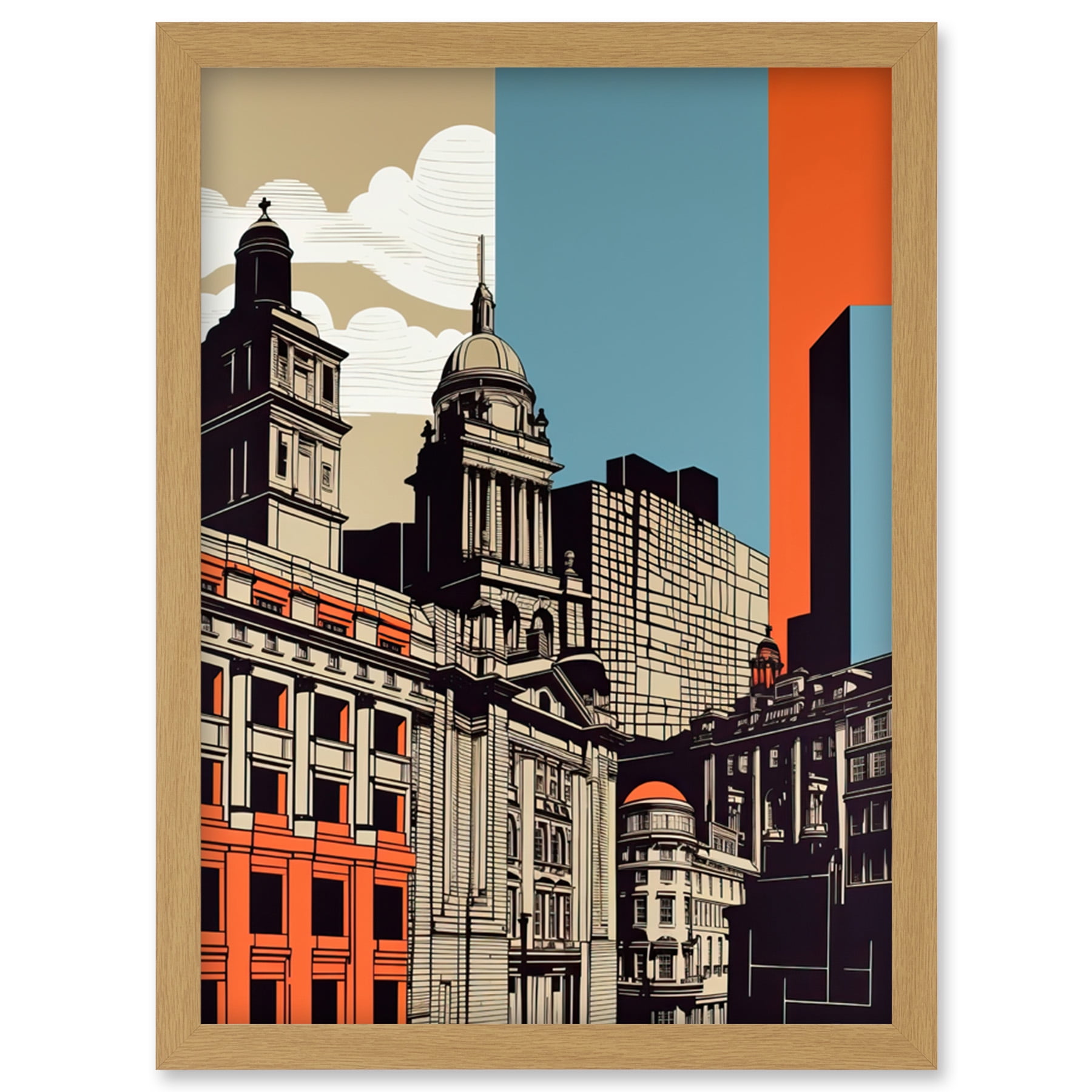 Leeds Modern Colour Block Cityscape Illustration Artwork Framed Wall ...