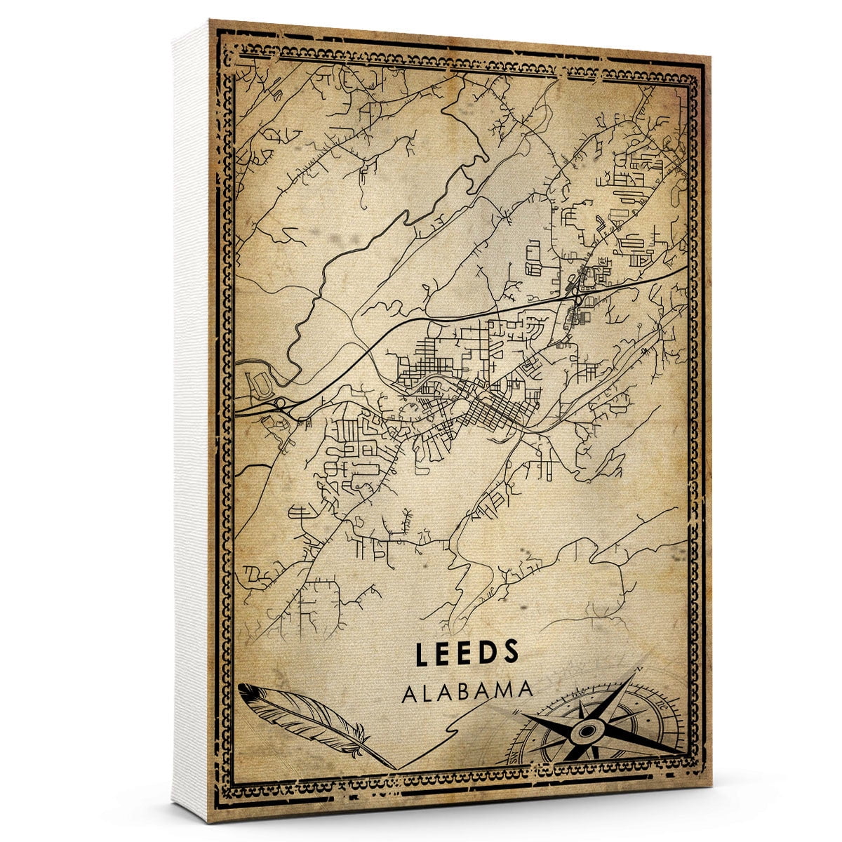 Leeds Vintage Map Prints Canvas, Alabama Map Art Canvas, Canvas, Leeds ...