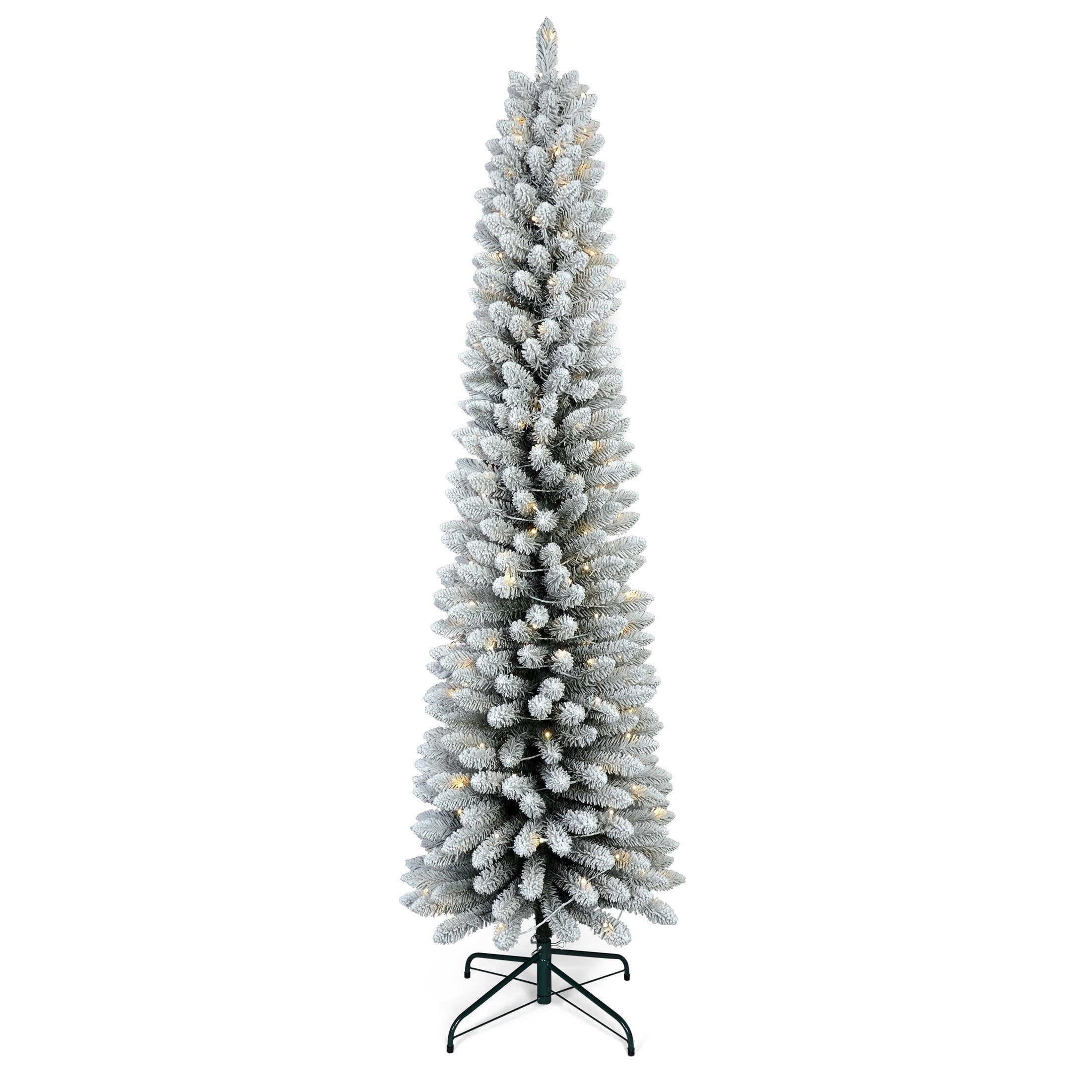 Leeheeyee 7Ft Artificial Tree, Prelit White Flocked fir Prem Christmas ...