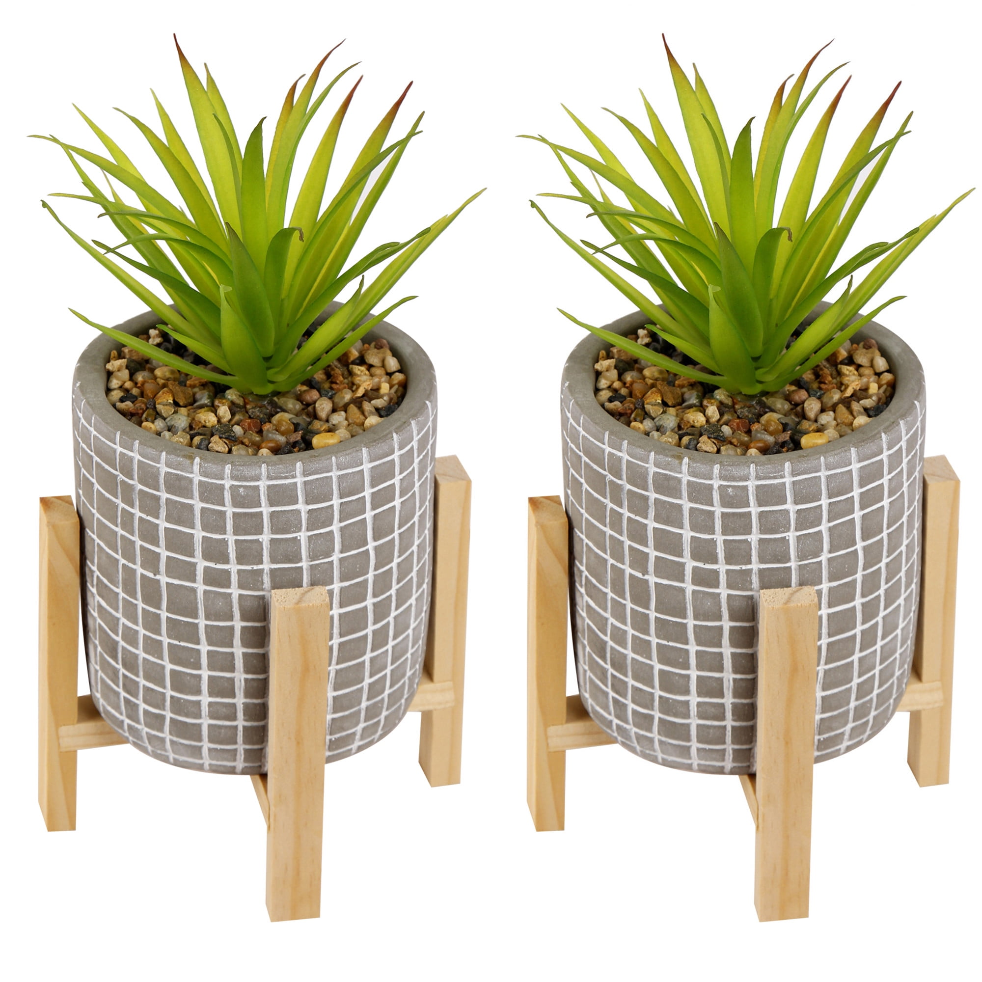 Leejay 10 inch Tall Artificial Grass Fake Plant in Gray Cement Pot with ...