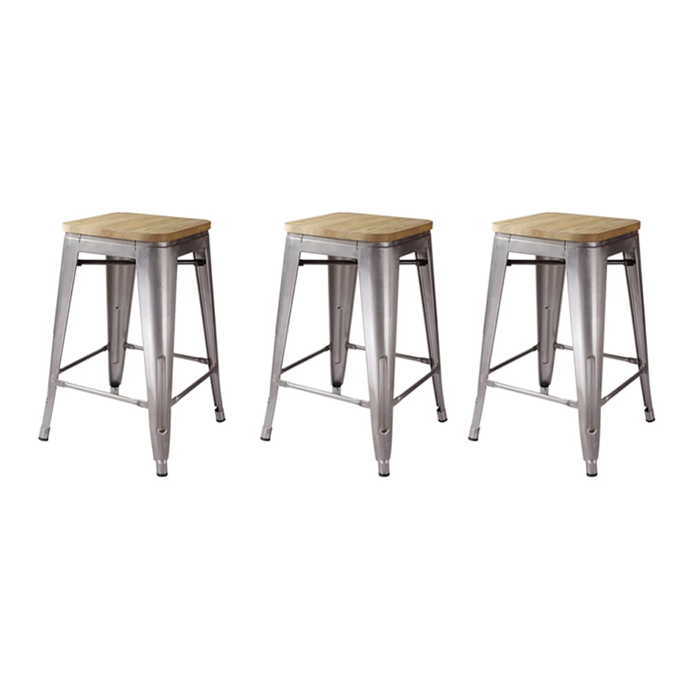 Leejay 24 inch Backless Counter Height Metal Stool Gunmetal with Light ...