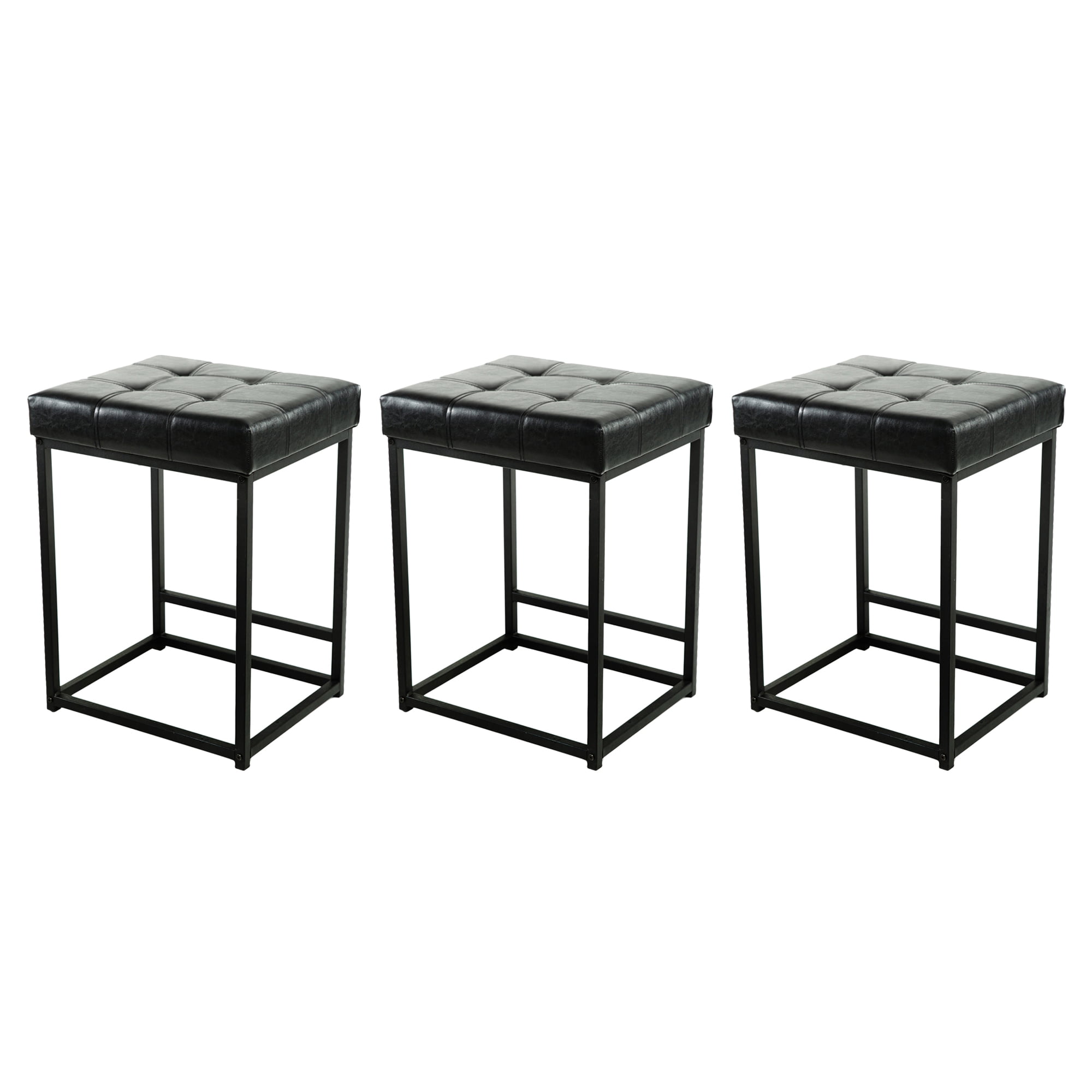 LEJAY 24 Inch Backless Counter Height Black Upholstered Metal Stools ...