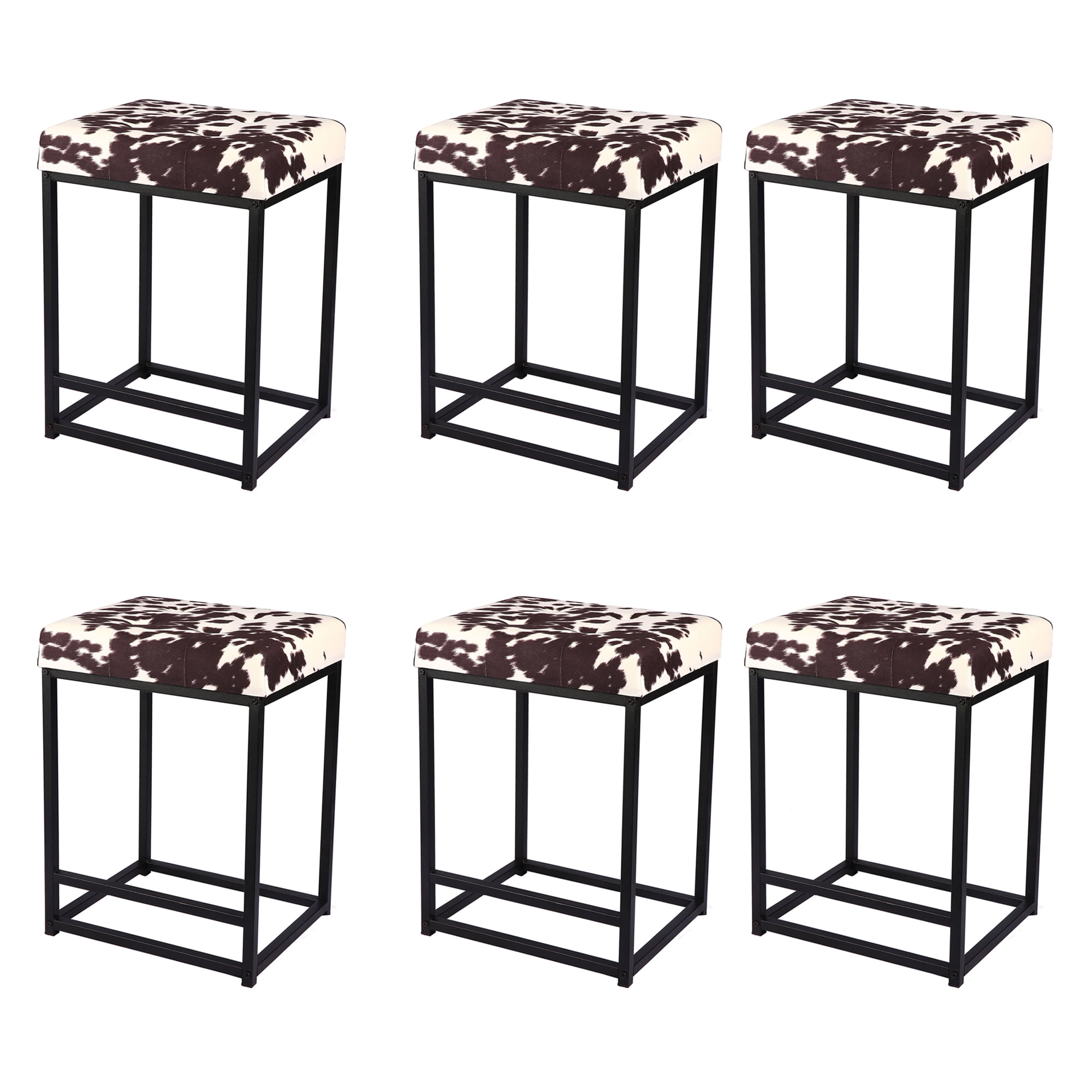 Leejay 24 inch Backless Counter Height Upholstered Brown Cow Stool for Kitchen Island ,Set of 6 ...