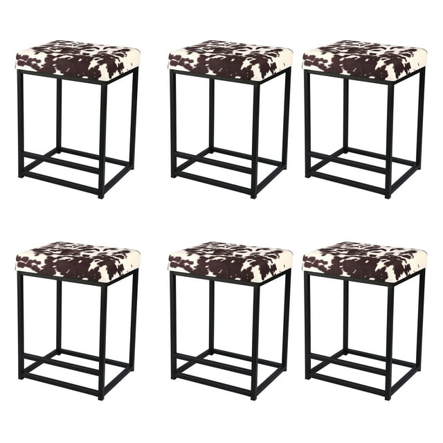 Leejay 24 inch Backless Counter Height Upholstered Brown Cow Stool for Kitchen Island ,Set of 6 ...
