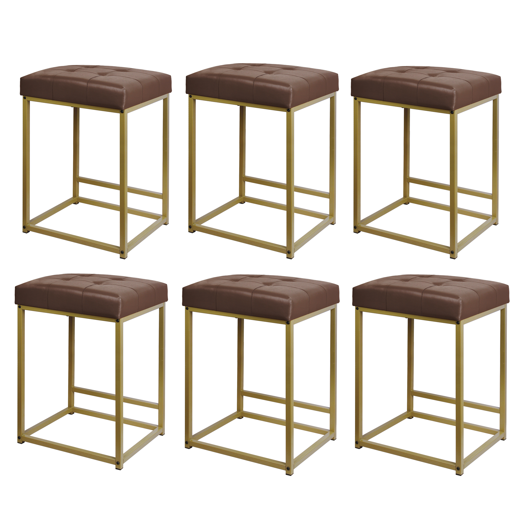 Leejay 24 inch Backless Counter Height Upholstered Brown Stool for Kitchen Island ,Set of 6 ...
