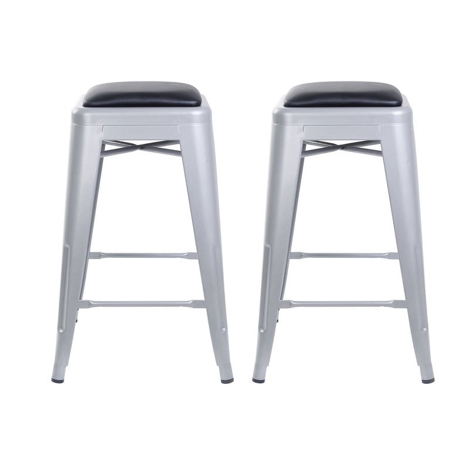 Leejay 24 inch Backless Gun Gray Metal Stool with Vegan Leather Seat, Set of 2 - Walmart.com
