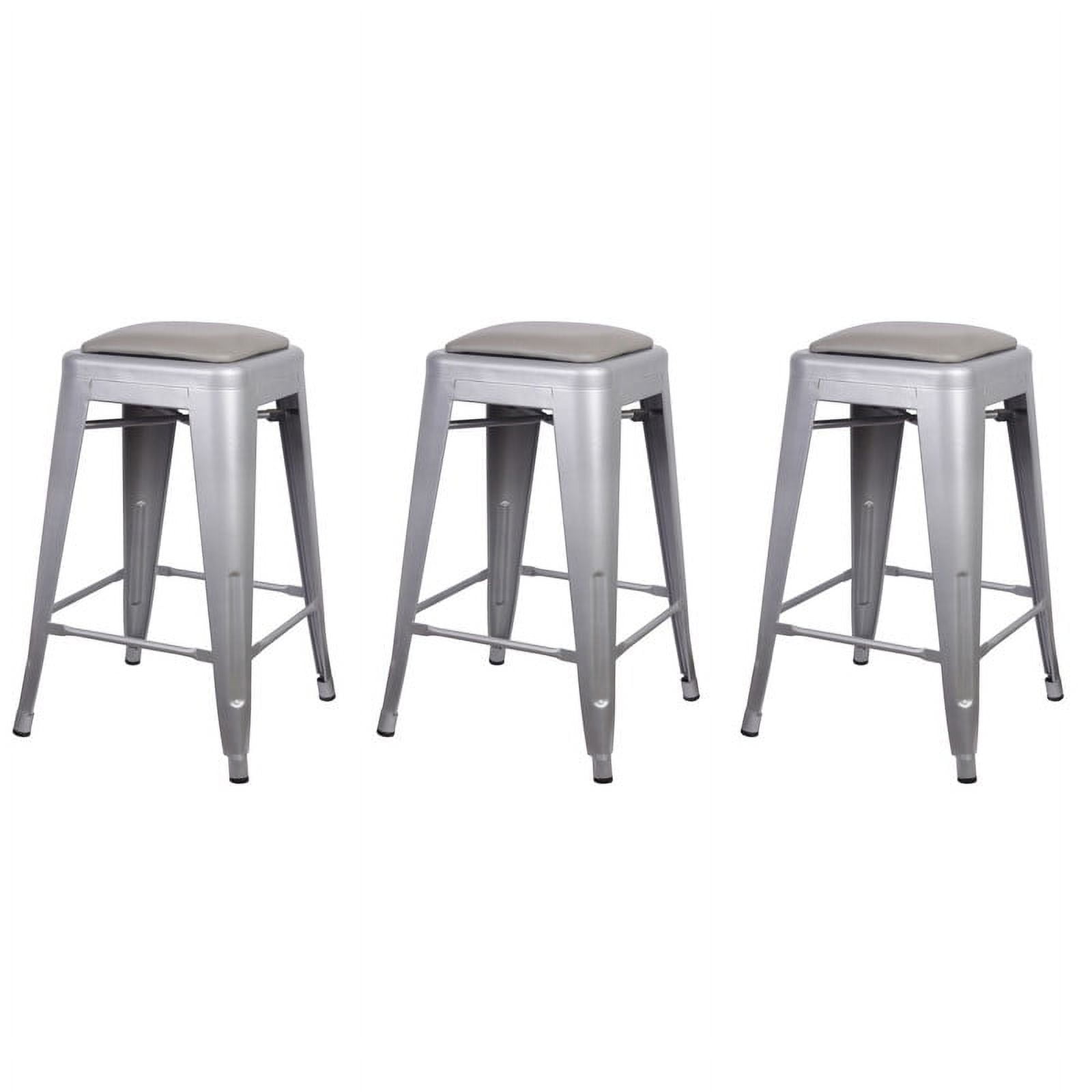 Leejay 24 inch Backless Gun Gray Metal Stool with with Gray Padded Seat ...
