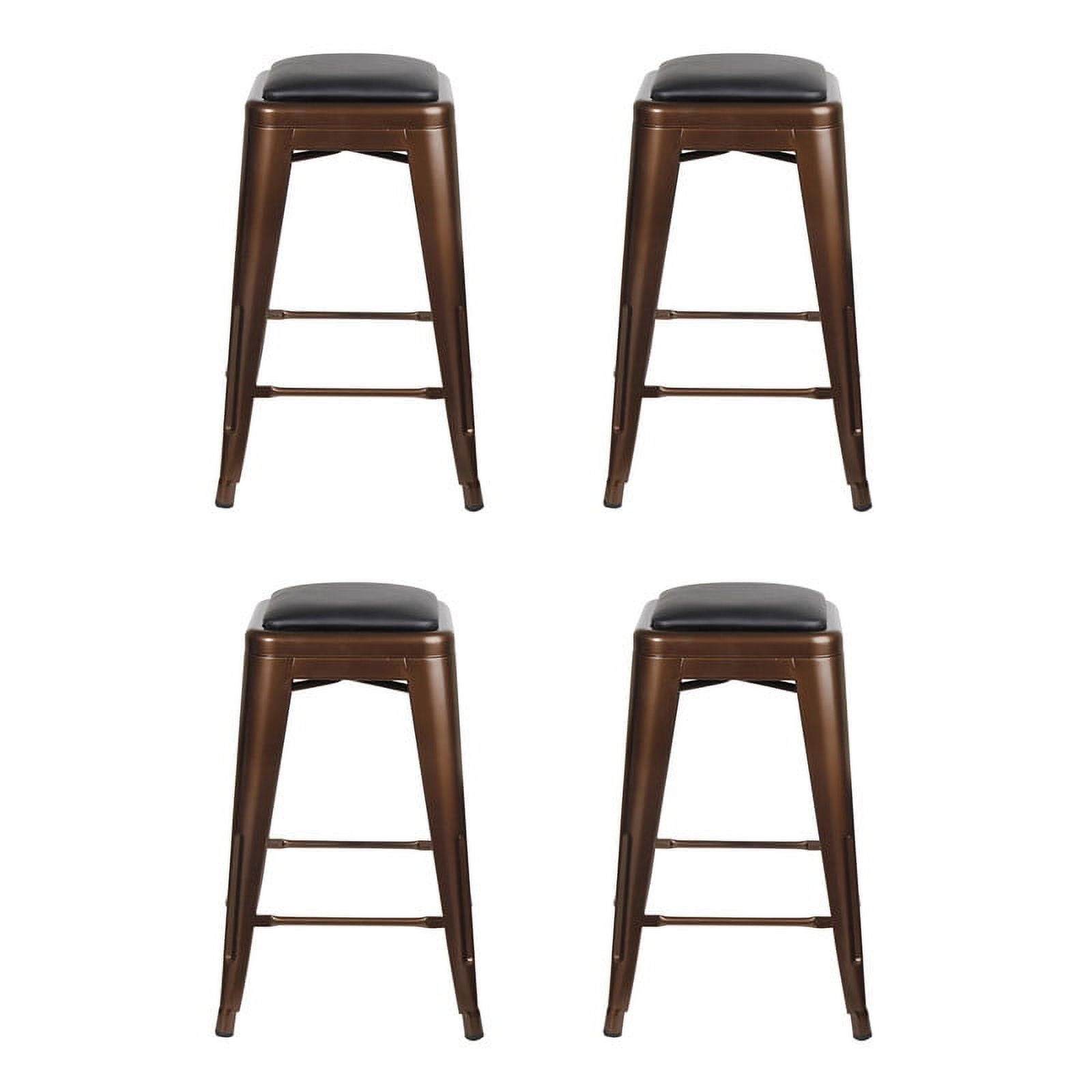 Leejay 24 inch Black & Coffee Backless Metal Bar Stool with Vegan ...