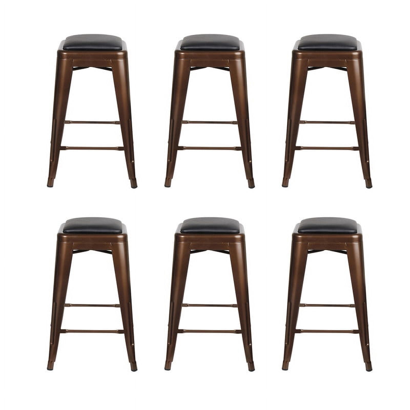 Leejay 24 inch Black & Coffee Backless Metal Bar Stool with Vegan Leather Seat,Set of 6 ...