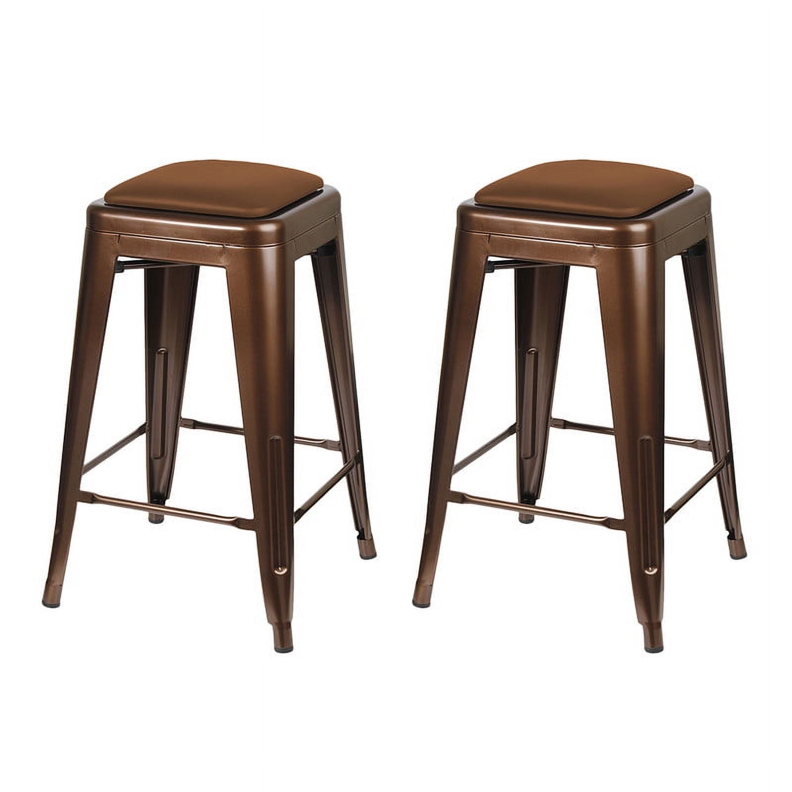 Leejay 24 inch Coffee Backless Metal Stool with Vegan Leather Seat,Set of 2 - Walmart.com