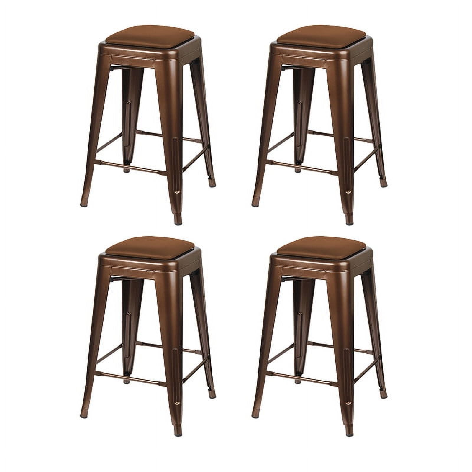 Leejay 24 inch Coffee Backless Metal Stool with Vegan Leather Seat,Set of 4 - Walmart.com