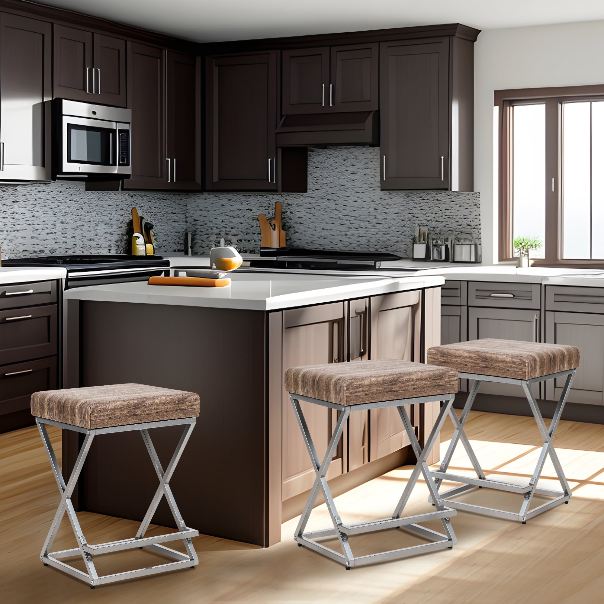 Leejay 24 inch Counter Stool for Kitchen Island Dining Room Set of 3 ...