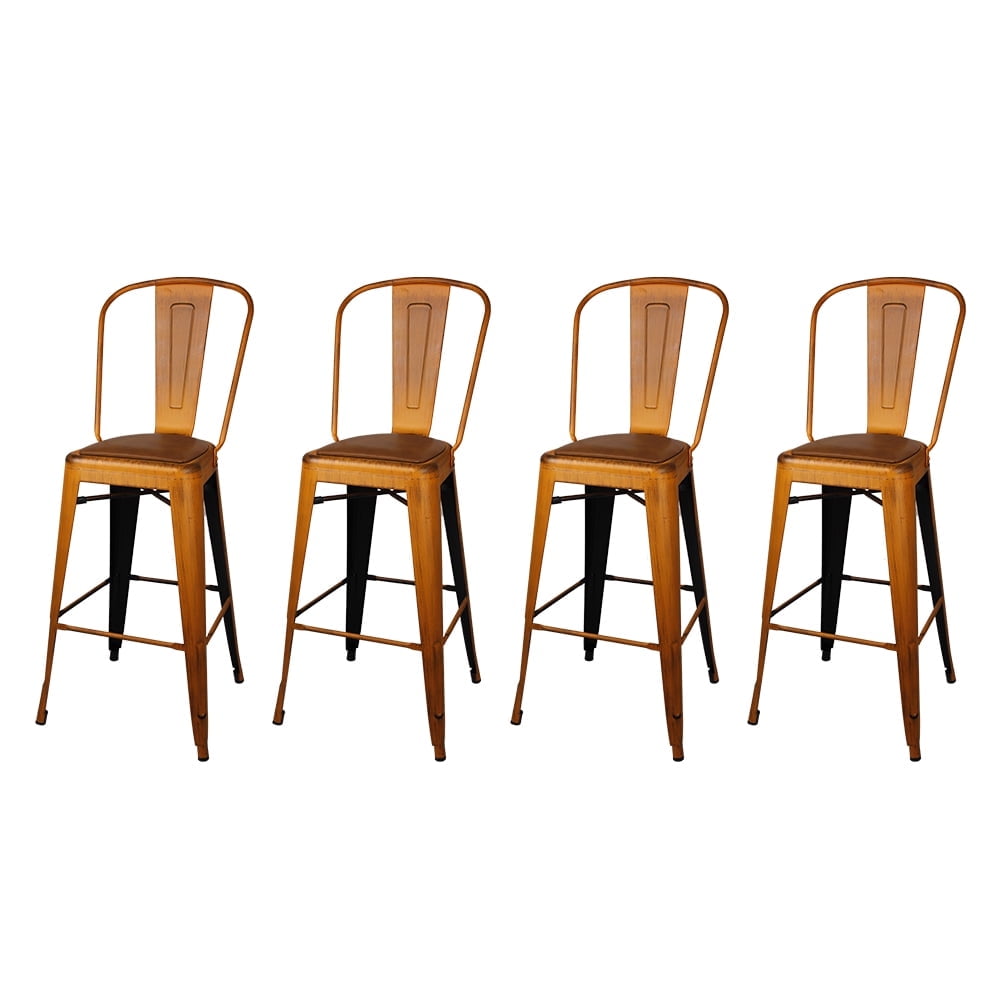 Leejay 30 Inch Antique Orange High Back Metal Bar Stools Set of 4- 14 ...