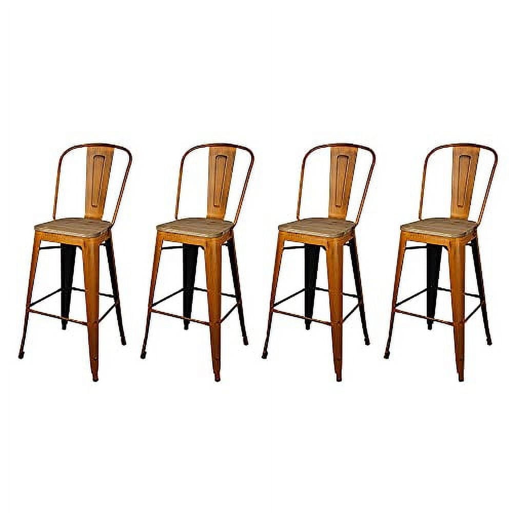Leejay 30 Inch Antique Orange High Back Metal Bar Stools Set of 4- 14 ...