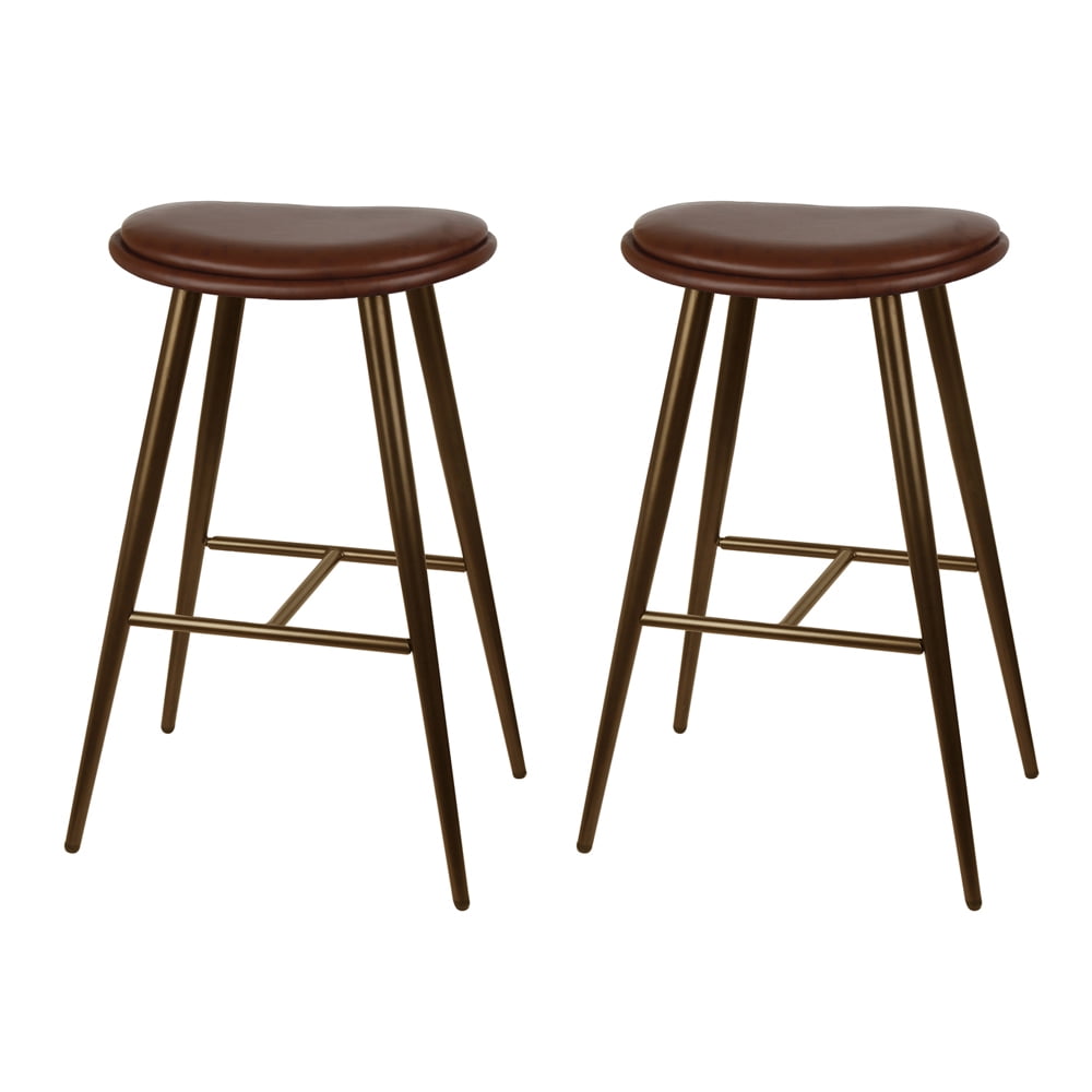 Leejay 30 Inch Faux Leather Bar Height Stools, Brown Backless Oval ...