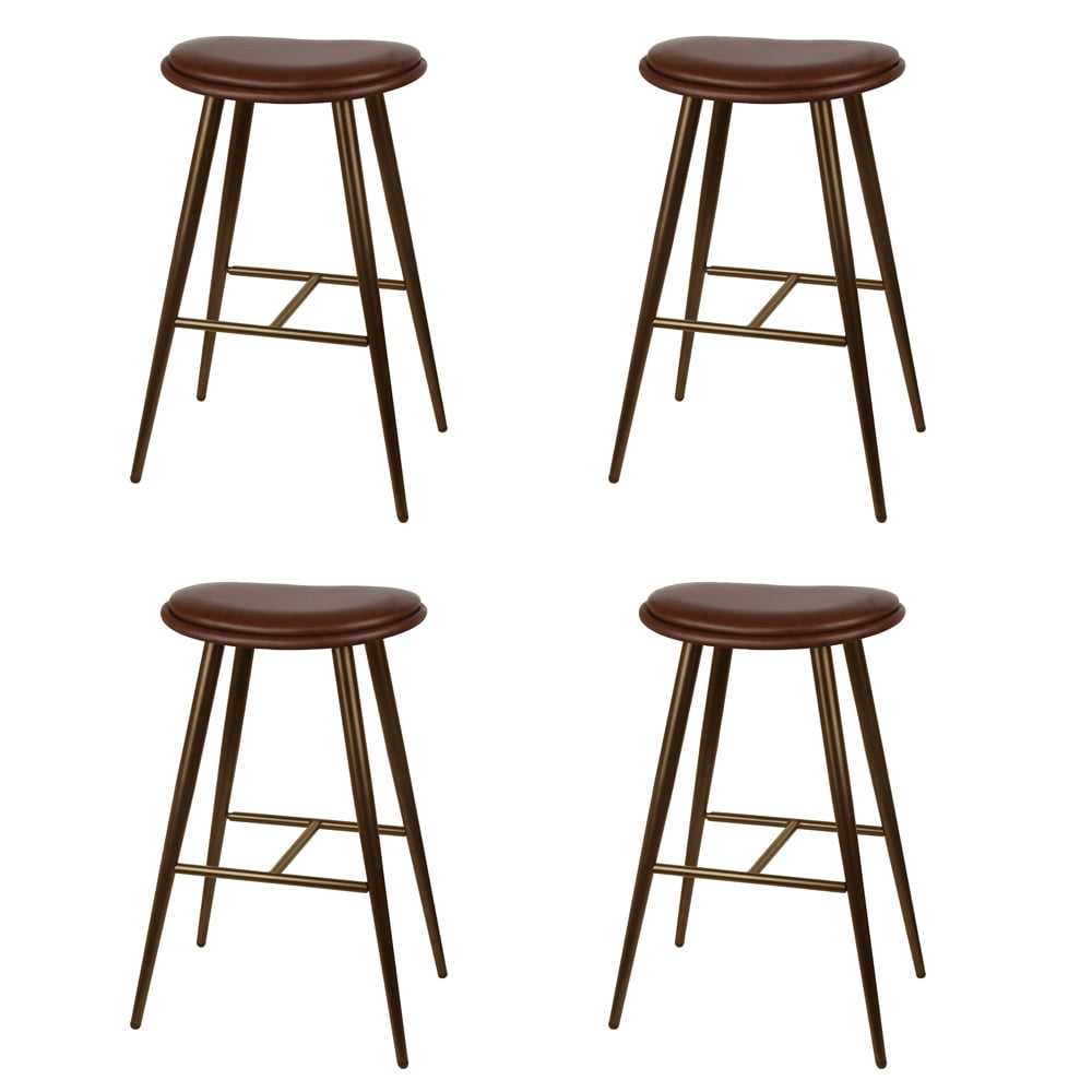 Leejay 30 Inch Faux Leather Bar Height Stools, Brown Backless Oval ...