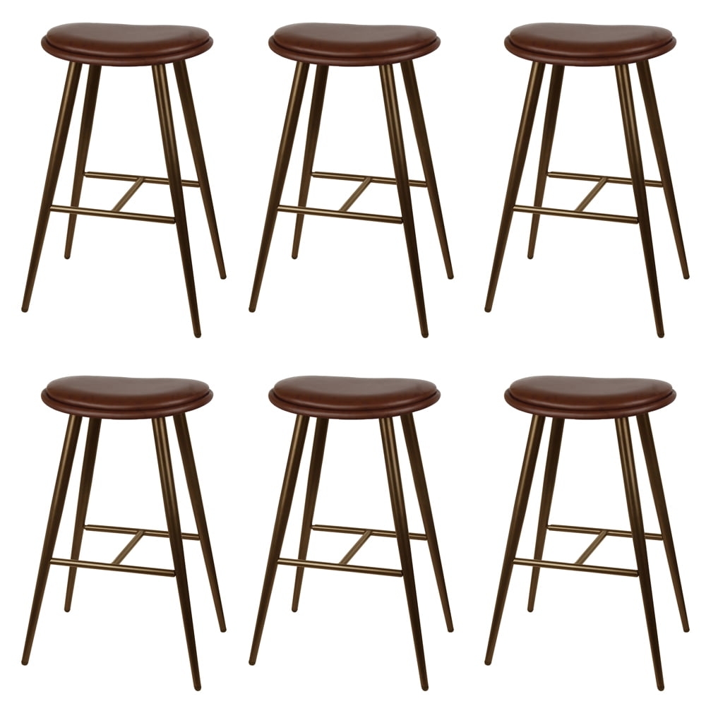 Leejay 30 Inch Faux Leather Bar Height Stools, Brown Backless Oval ...