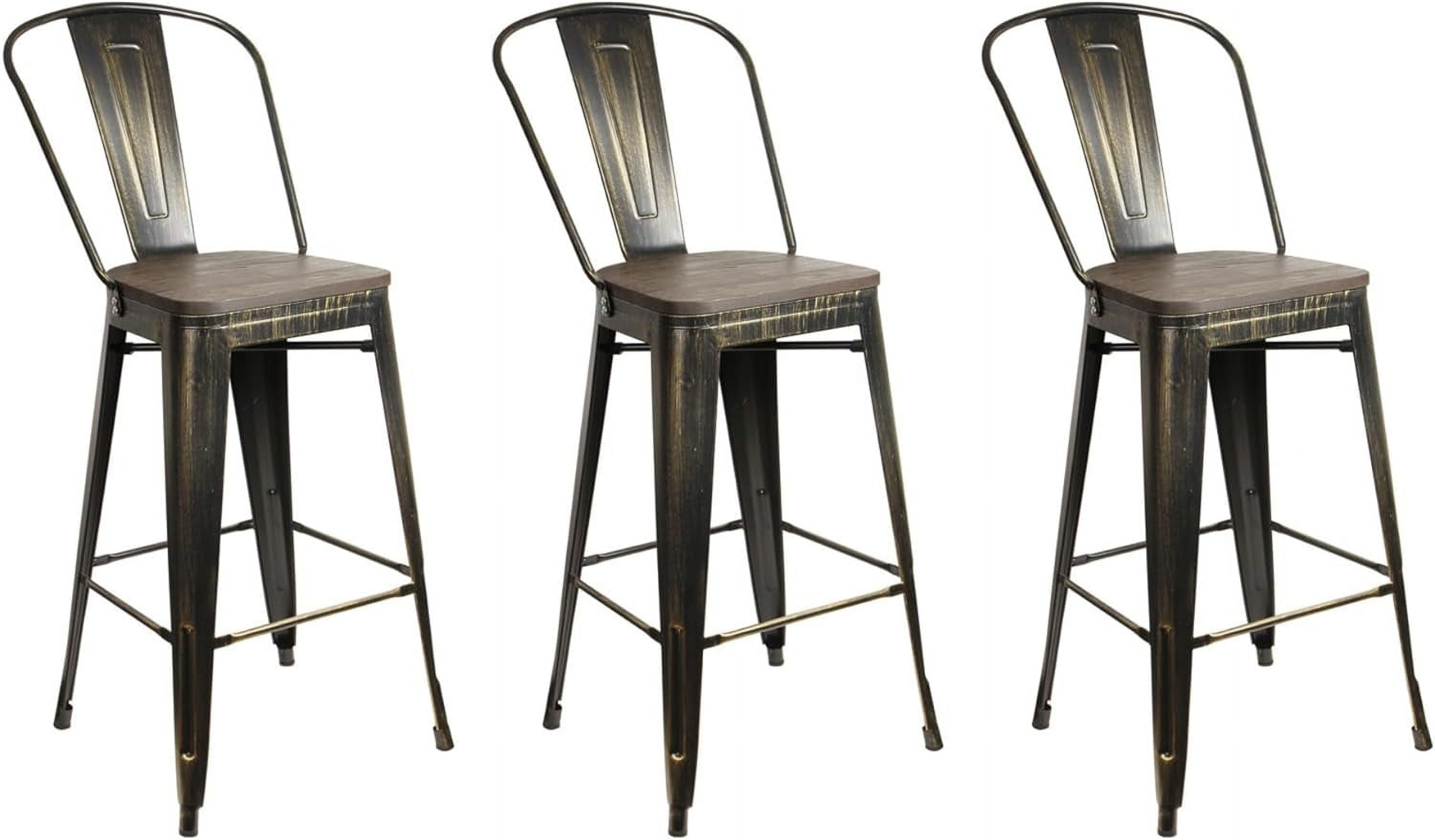 Leejay 30 inch Antique Black High Back Metal Bar Stools Set of 3- 14 ...