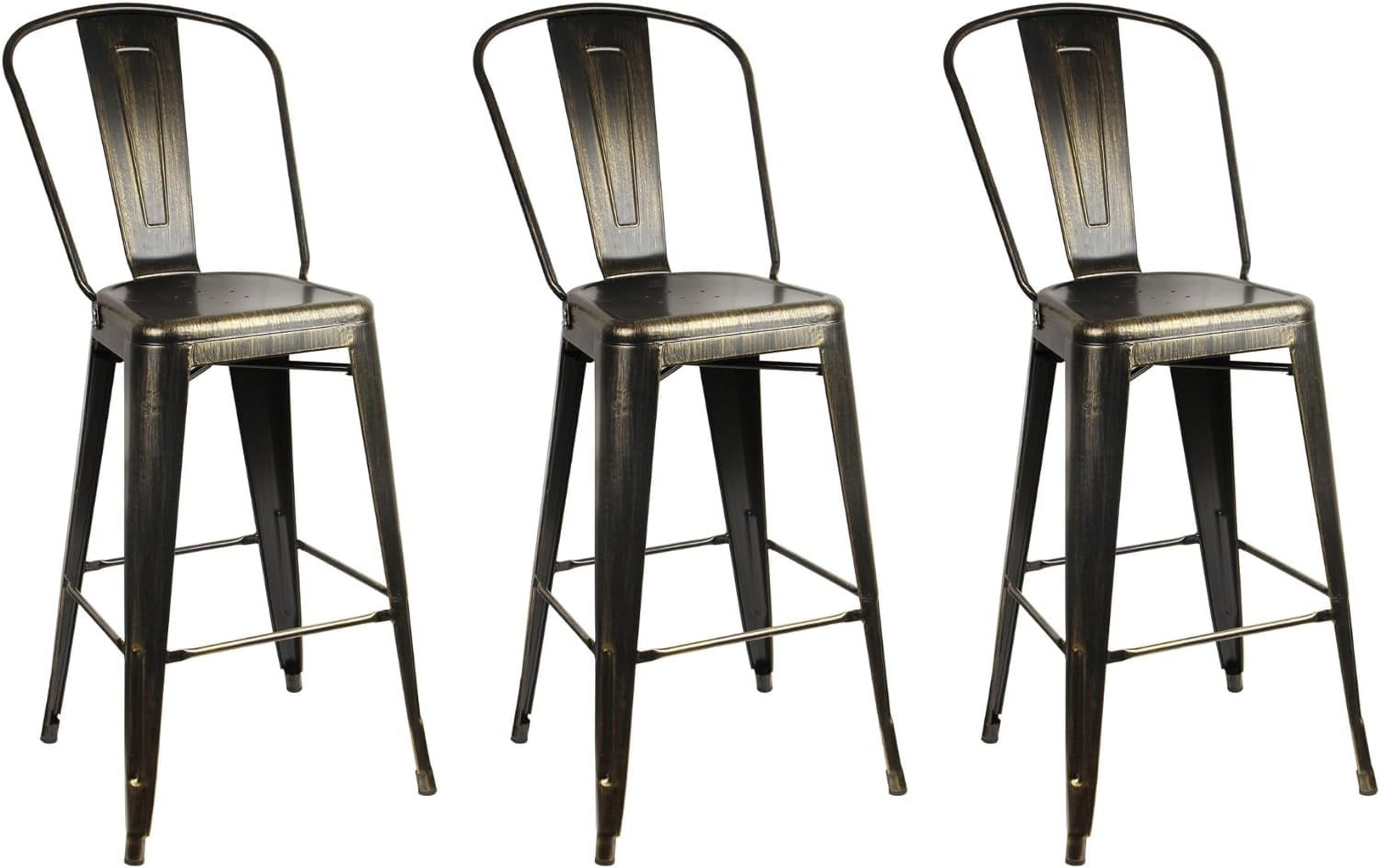 Leejay 30 inch Antique Black High Back Metal Bar Stools Set of 3 ...
