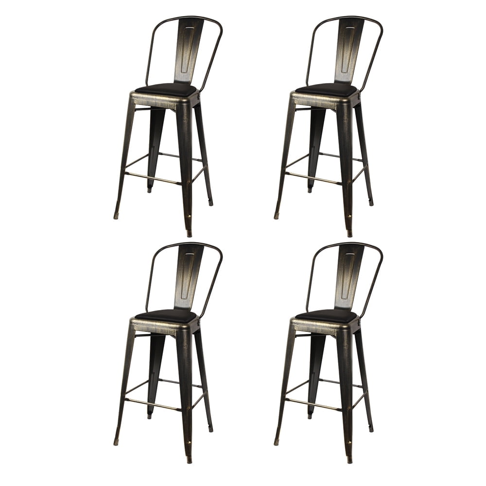 Leejay 30 inch Antique Black High Back Metal Bar Stools Set of 4- 14 ...