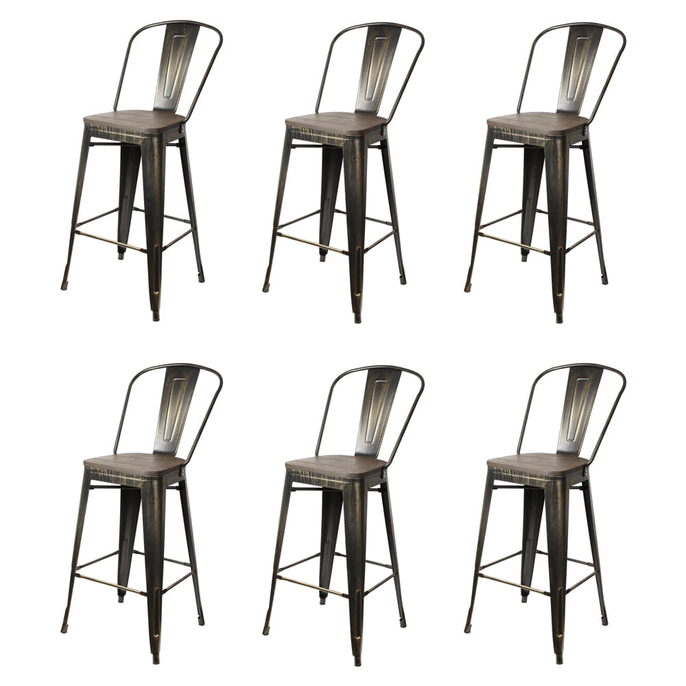 Leejay 30 inch Antique Black High Back Metal Bar Stools Set of 6- 14 ...
