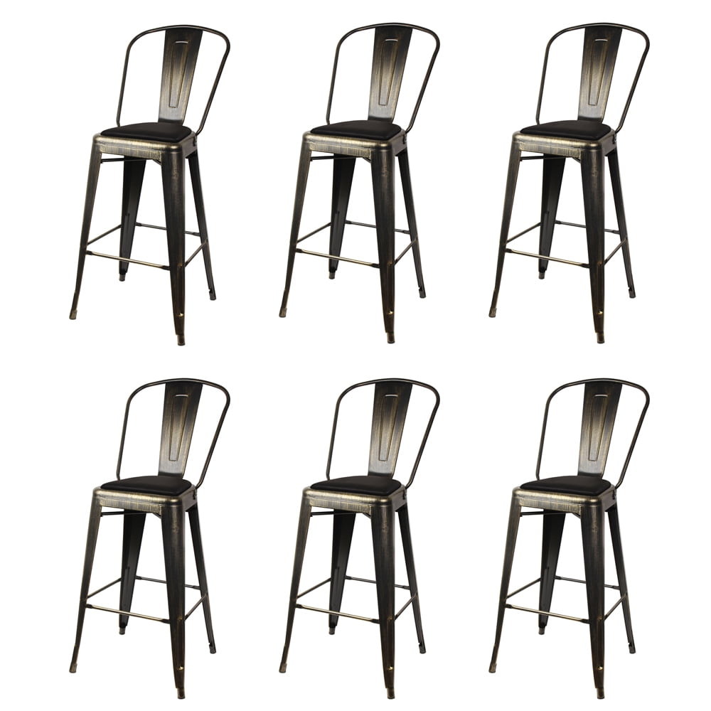 Leejay 30 inch Antique Black High Back Metal Bar Stools Set of 6- 14 ...