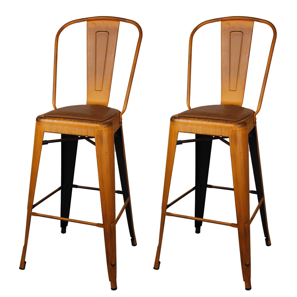Leejay 30 inch Antique Orange High Back Metal Bar Stools Set of 2- 14 ...