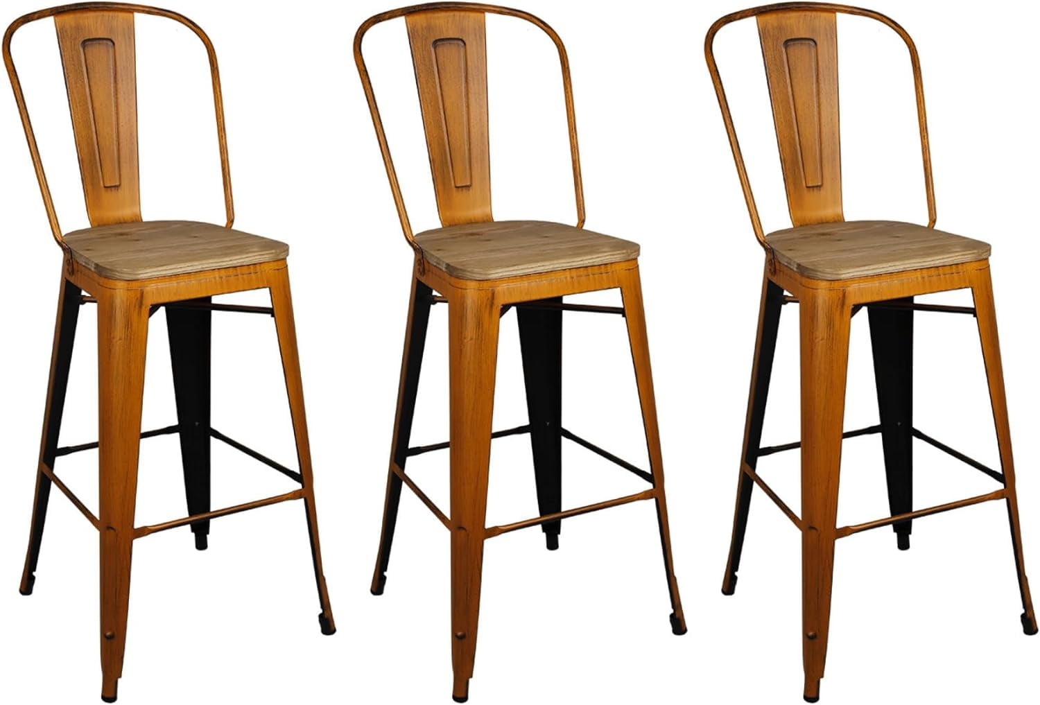 Leejay 30 inch Antique Orange High Back Metal Bar Stools Set of 3- 14 ...