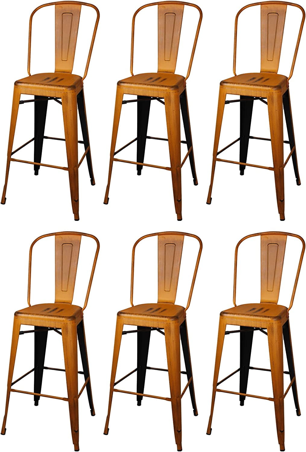 Leejay 30 inch Antique Orange High Back Metal Bar Stools Set of 6- 14 ...