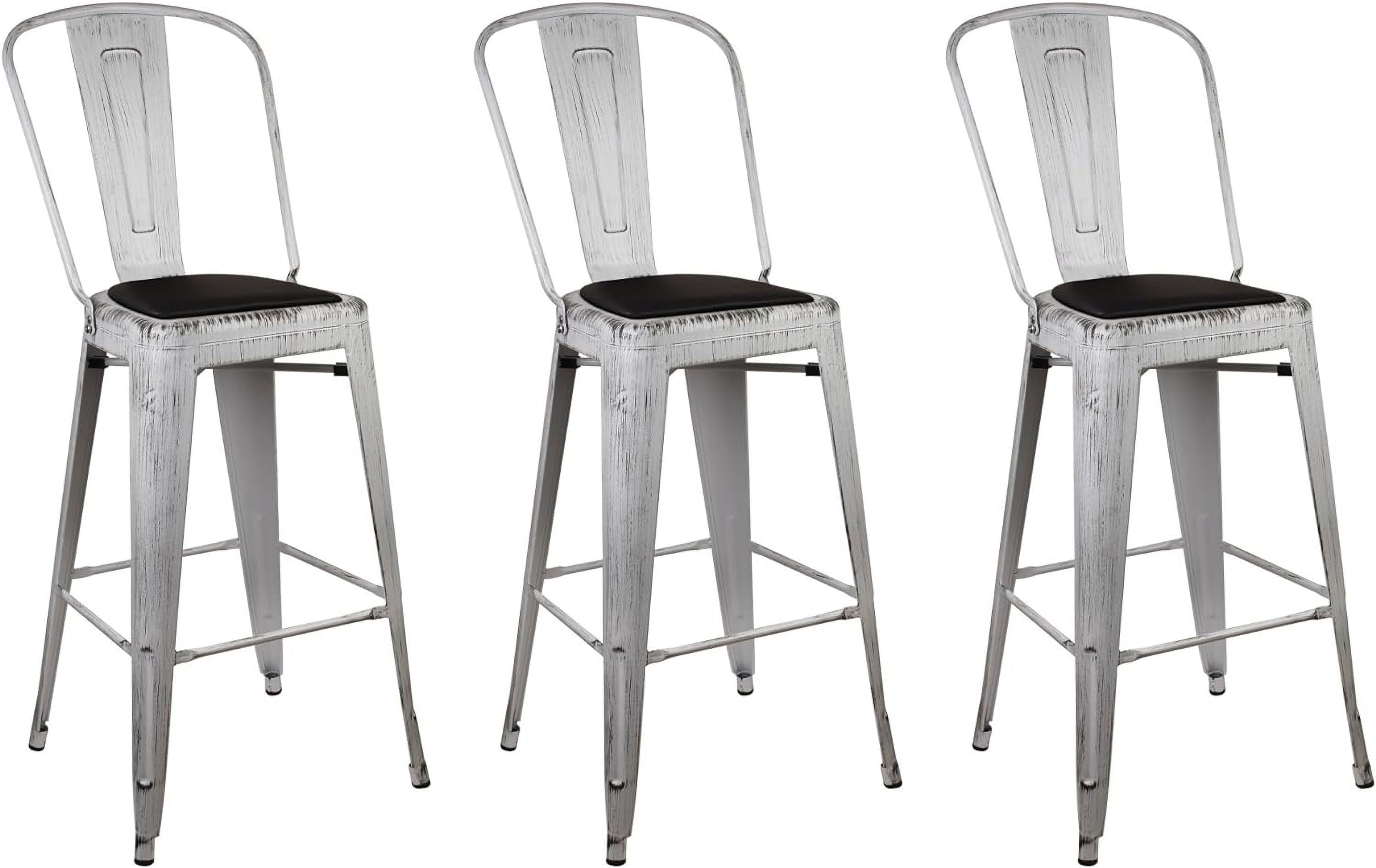 Leejay 30 inch Antique White High Back Metal Bar Stools Set of 3- 14 ...