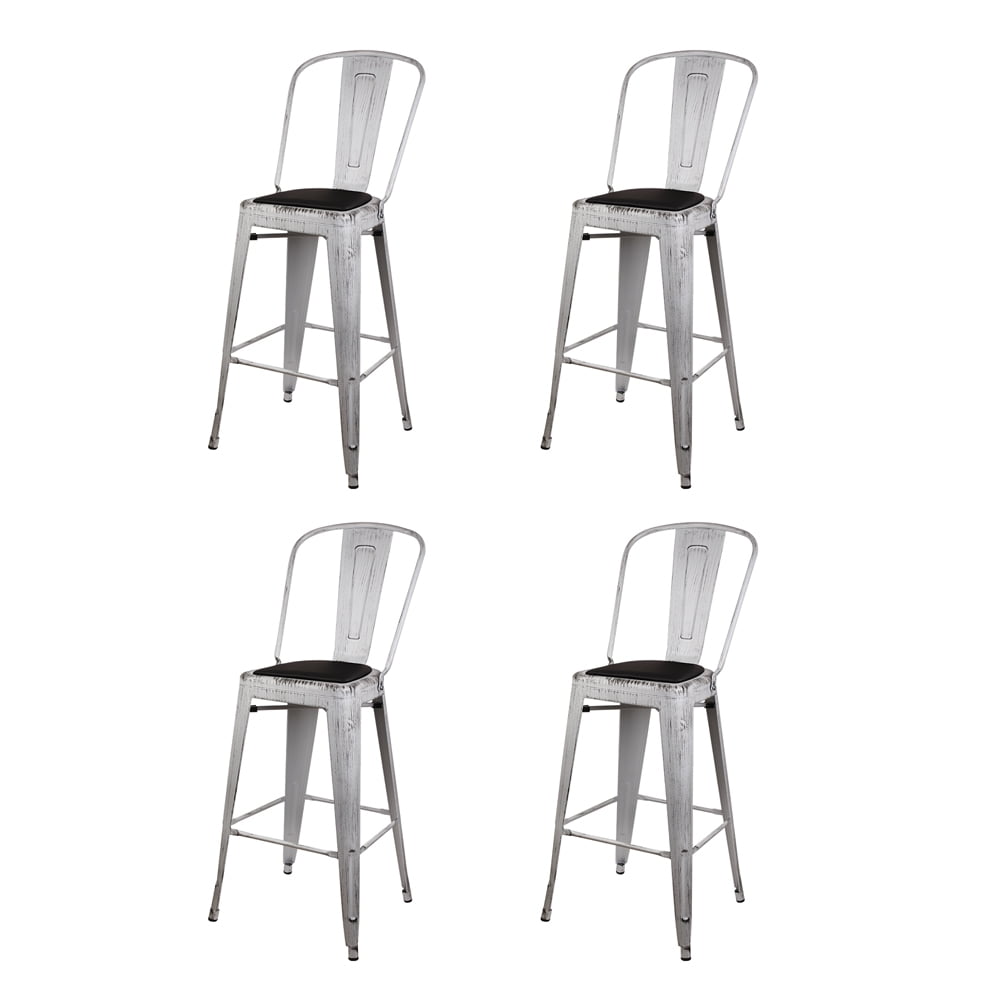Leejay 30 inch Antique White High Back Metal Bar Stools Set of 4- 14 ...