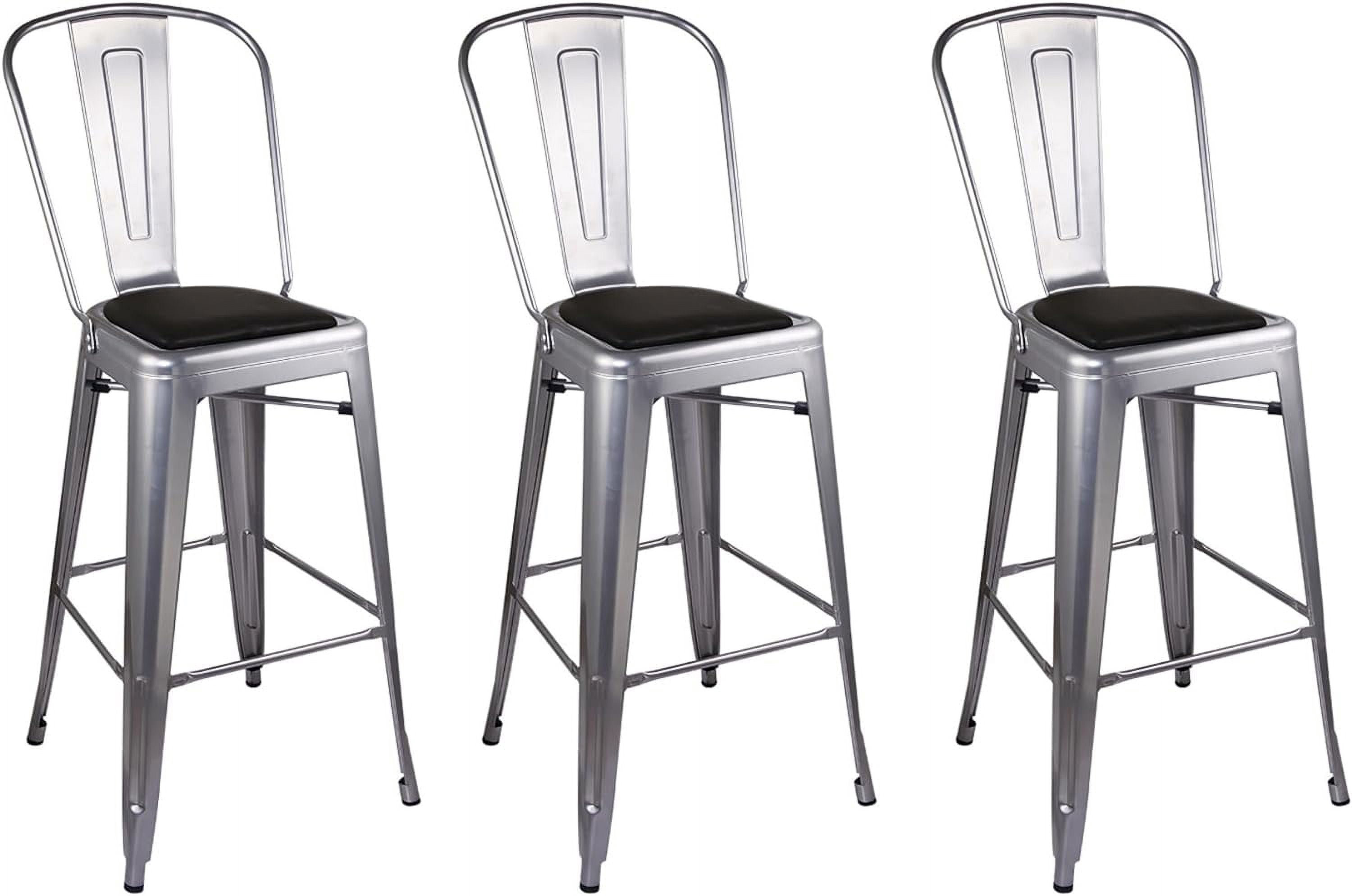 Leejay 30 inch Silver High Back Metal Bar Stools Set of 3- 14.5x14.5 Inch Leather Seat - Walmart.com
