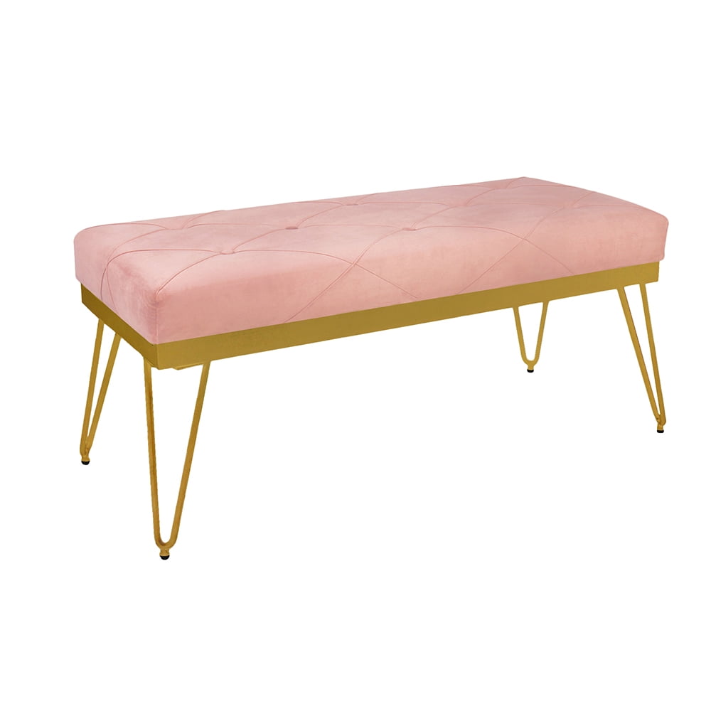 Leejay Tufted 44 inch Pink Velvet Bedroom Bench with Golden Leg for End ...
