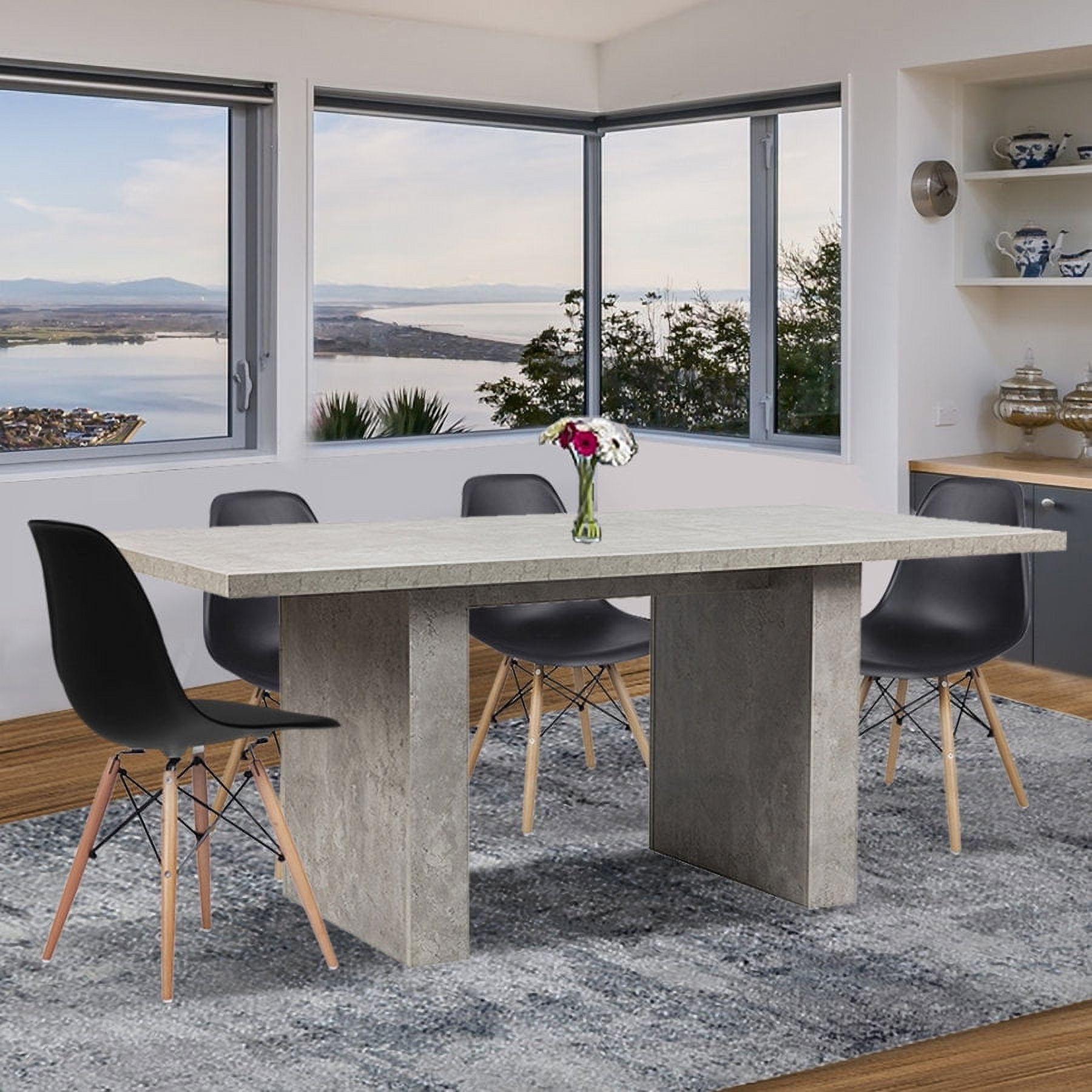 Leejay 5 Piece Kitchen Table Set,Cement Rectangle Dining Table and Black Plastic Dining Chairs ...