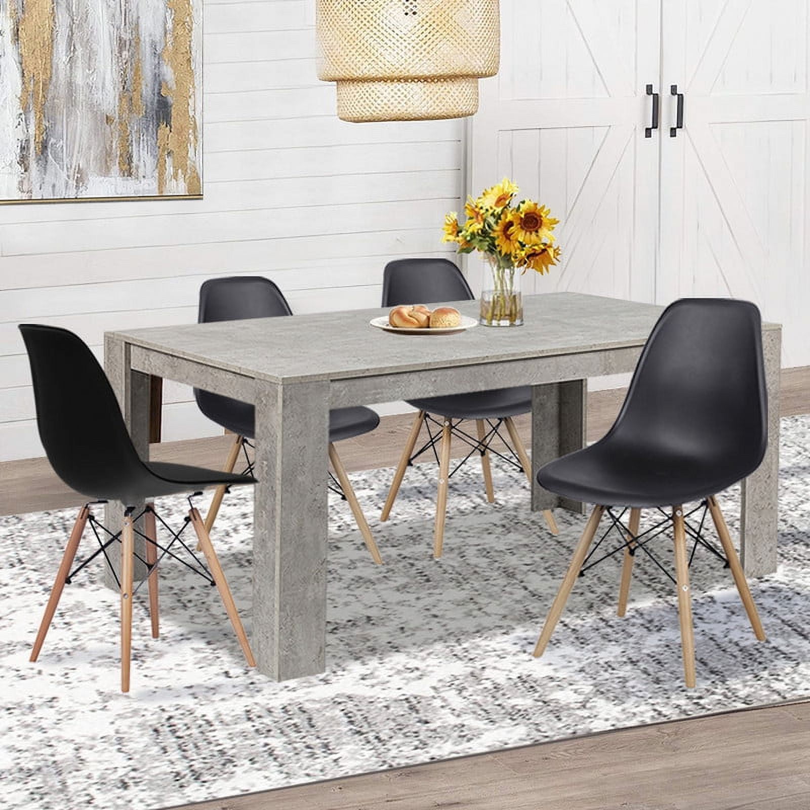 Leejay 5 Piece Kitchen Table Set,Cement Rectangle Dining Table and Black Plastic Dining Side ...