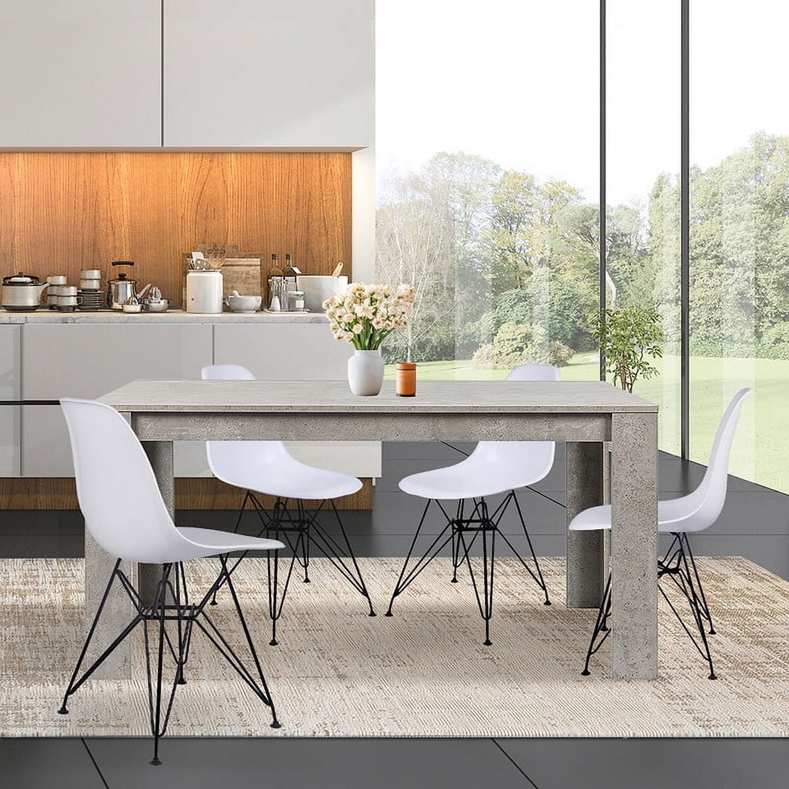 Leejay 5 Piece Kitchen Table Set,Cement Rectangle Dining Table and White Plastic Modern Dining ...