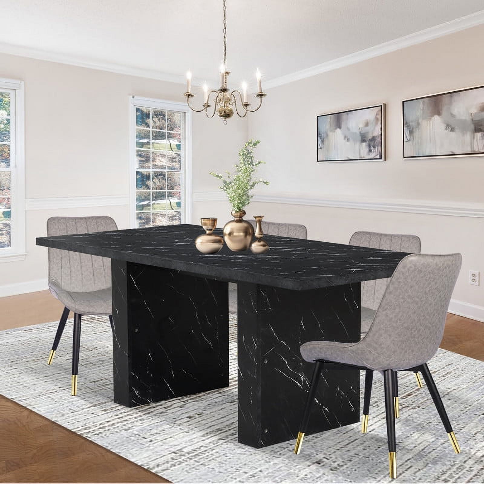 Leejay 5 Piece Kitchen Table Set,Marble Rectangle Dining Table and Gray ...