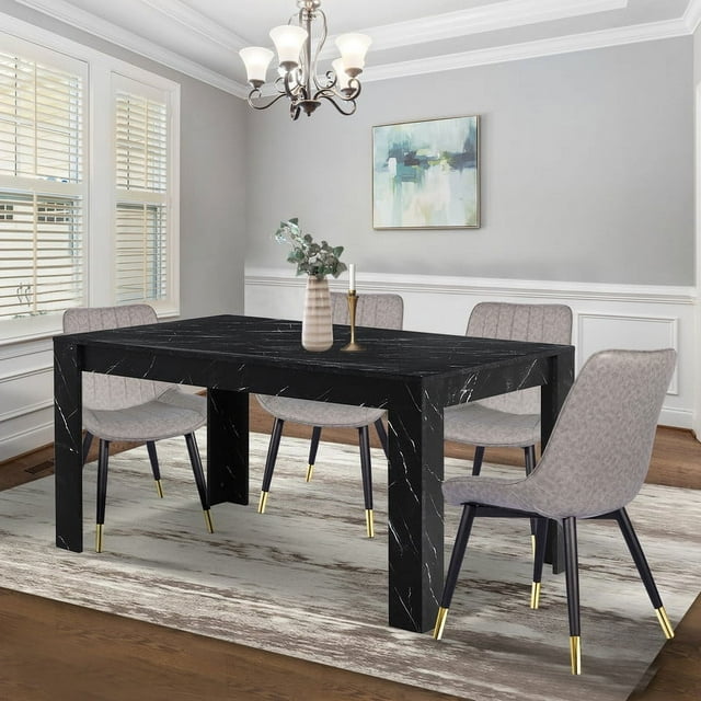 Leejay 5 Piece Kitchen Table Set,Rectangular Wood Dining Table and Gray ...