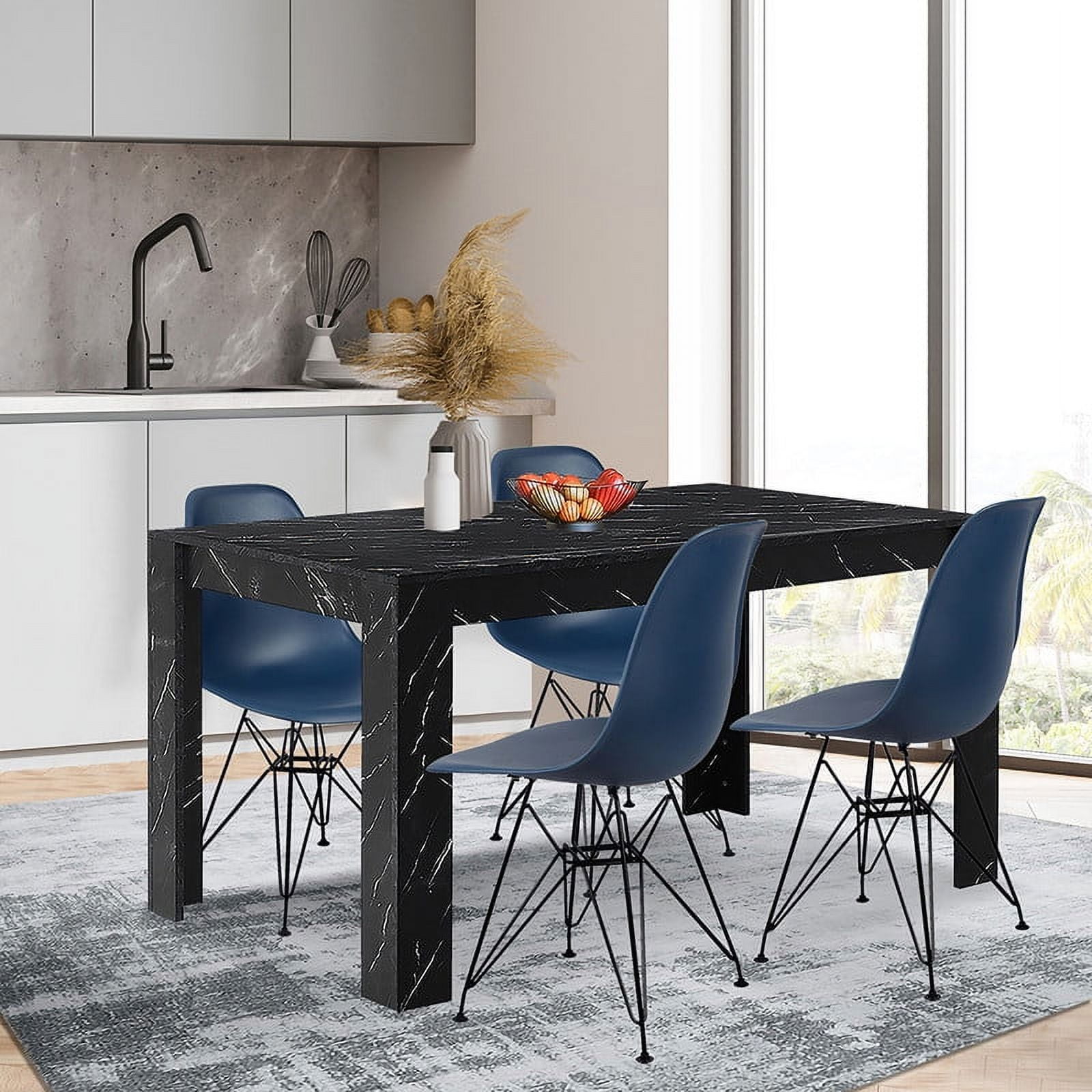 Leejay 5 Piece Kitchen Table Set,Rectangular Wood Dining Table and Teal Plastic Dining Room ...