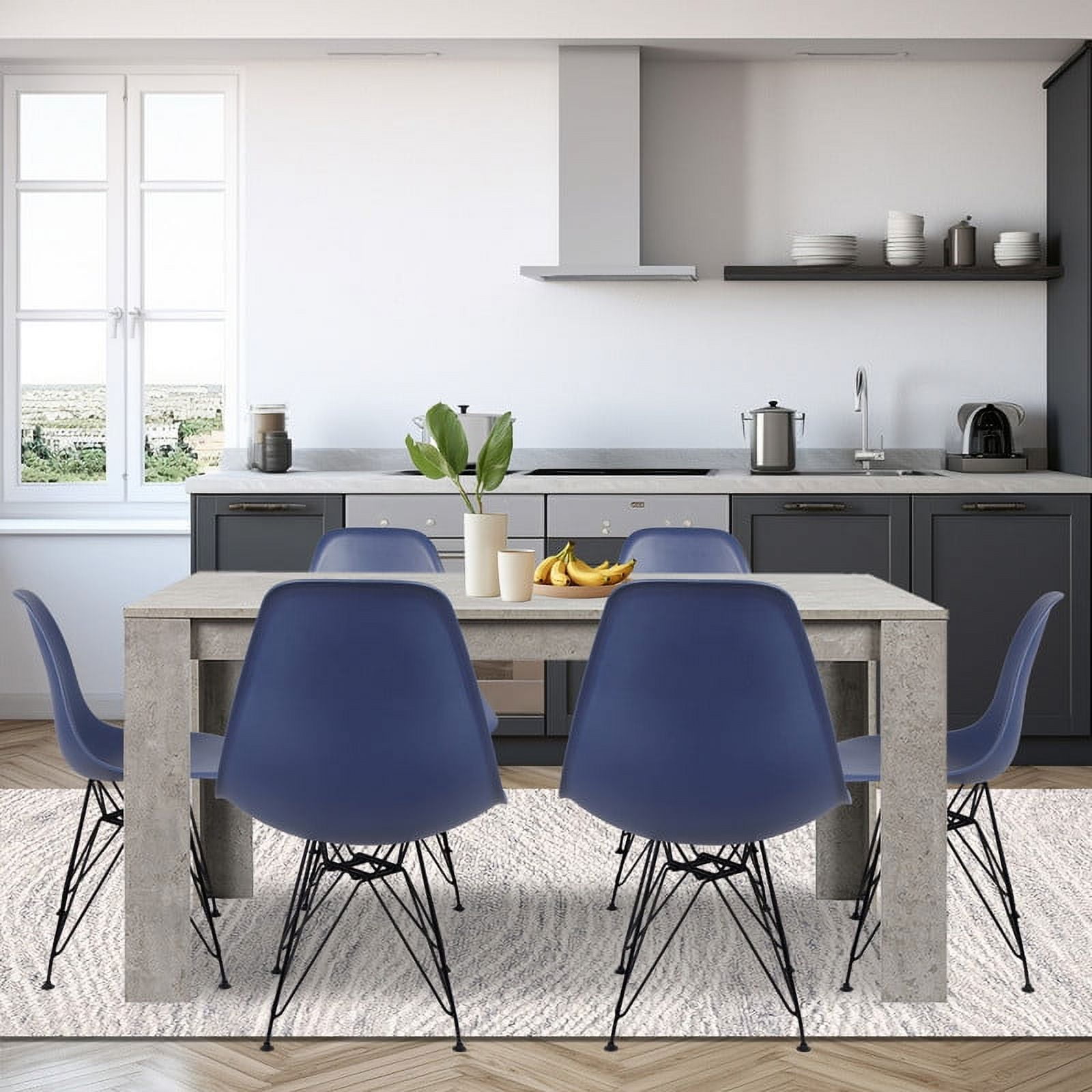 Leejay 7 Piece Kitchen Table Set,Cement Rectangle Dining Table and Blue Plastic Modern Dining ...
