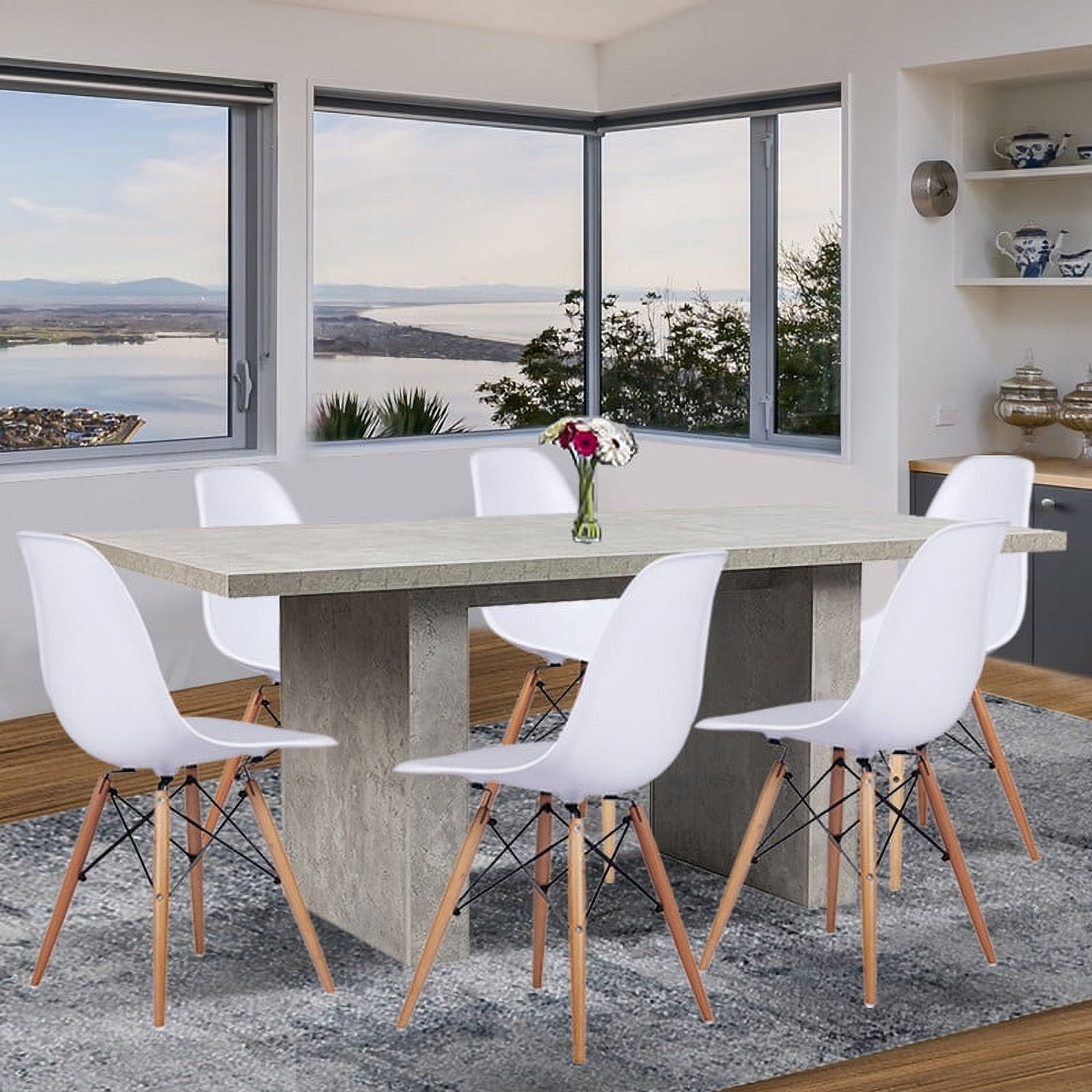 Leejay 7 Piece Kitchen Table Set,Cement Rectangle Dining Table and ...