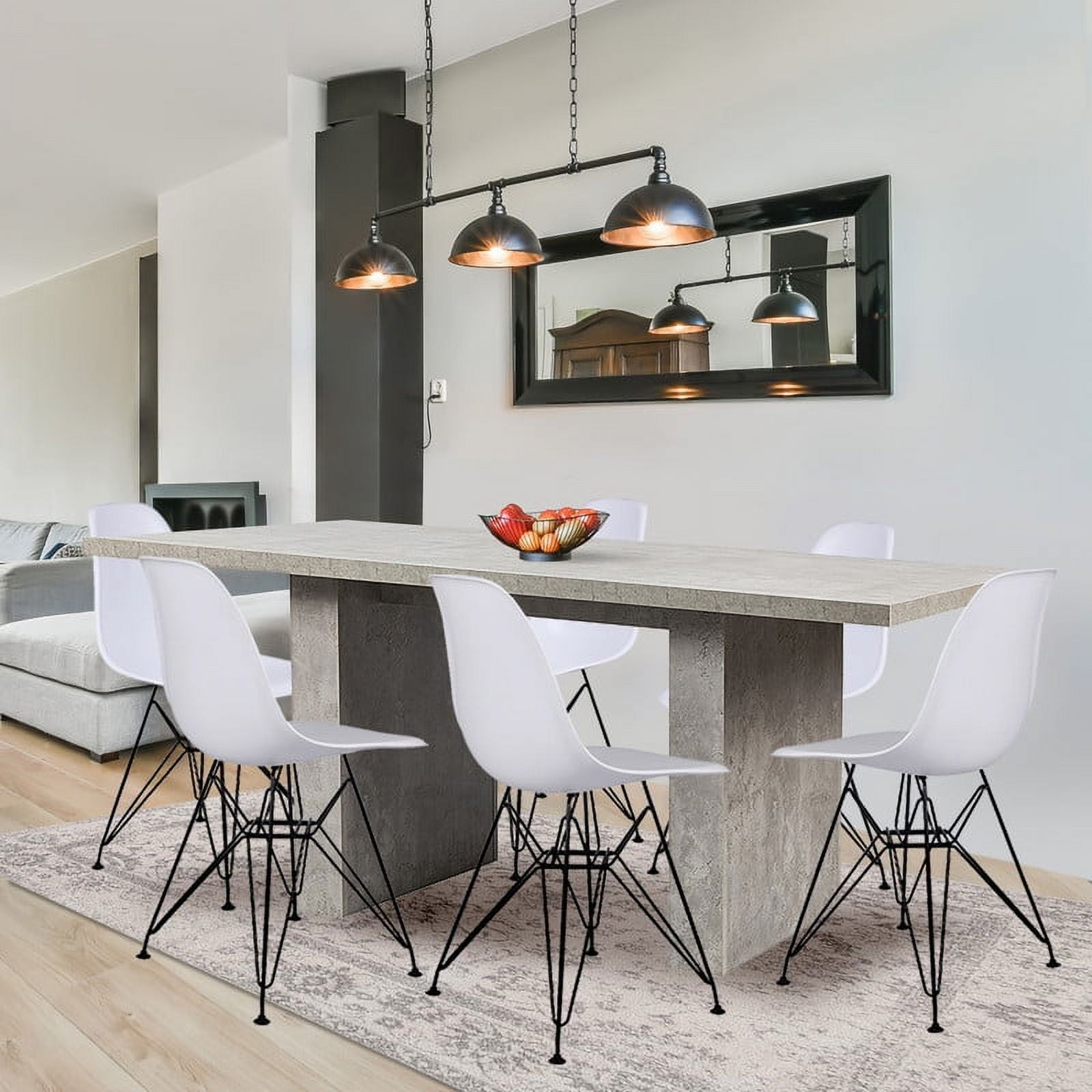 Leejay 7 Piece Kitchen Table Set,Cement Rectangle Dining Table and White Plastic Modern Dining ...