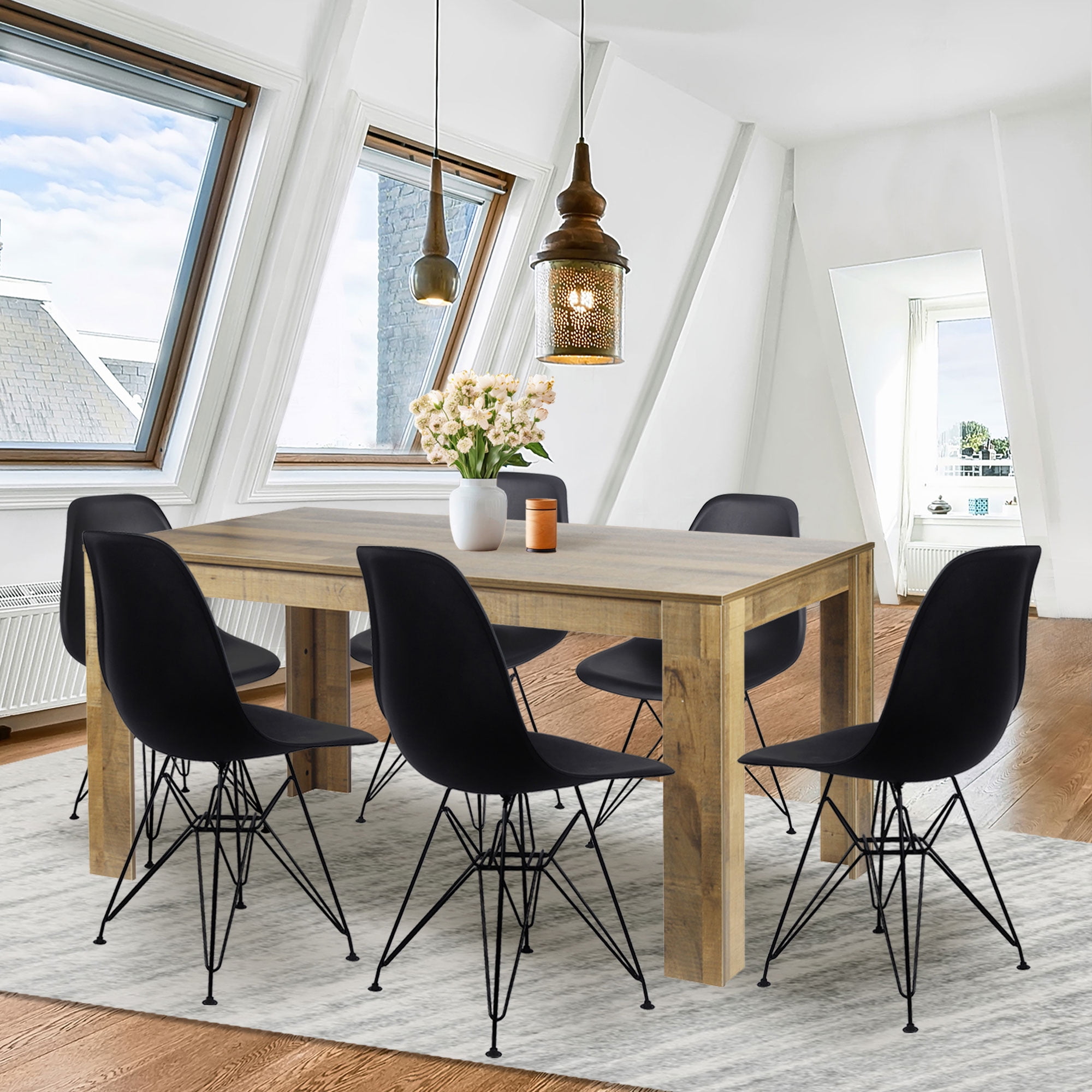Leejay 7 Pieces Dining Table Set,59 inch Wooden Kitchen Table & 6 Pack ...