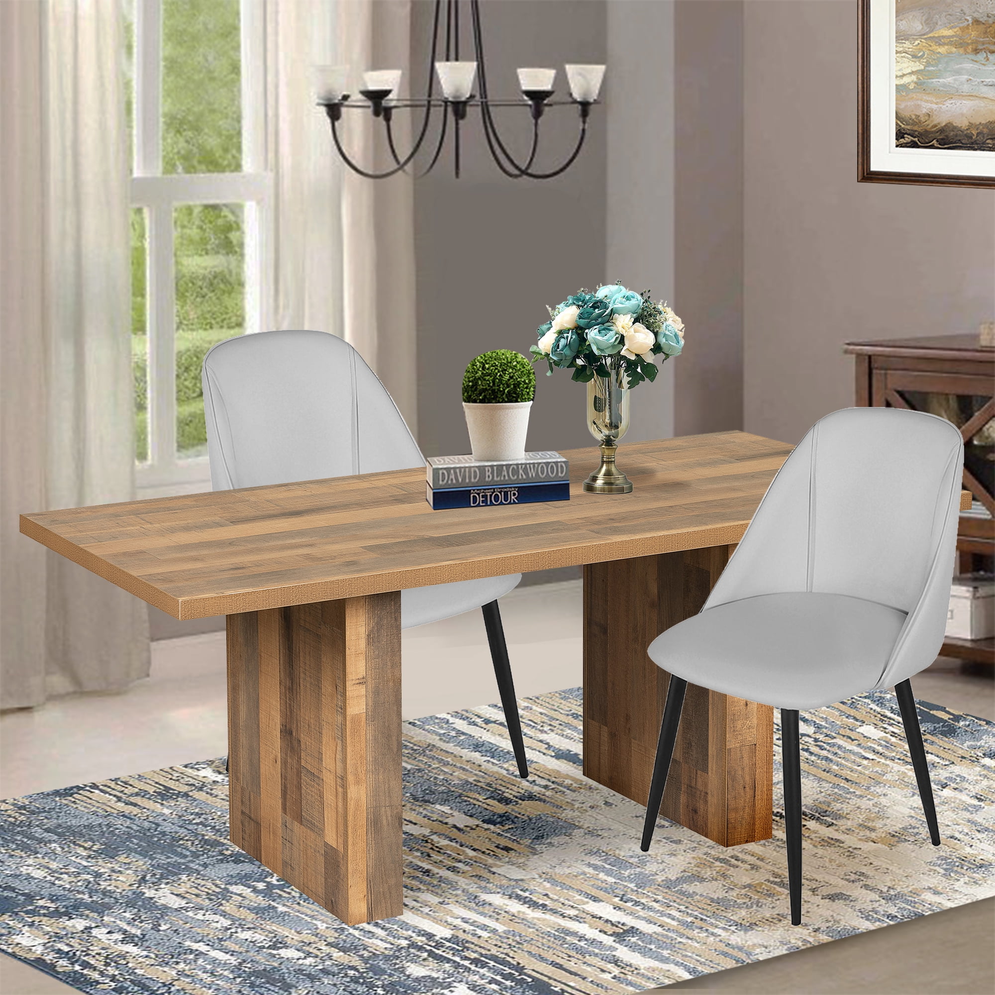 Leejay Rectangular Dining Room Table, 70 inch, Natural Wood Finish, Mix ...