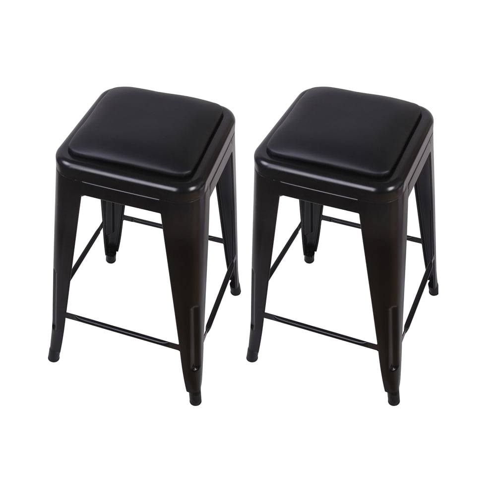 Leejay 24 inch Black Metal Barstools with Vegan Leather Seat, Set of 2 - Walmart.com